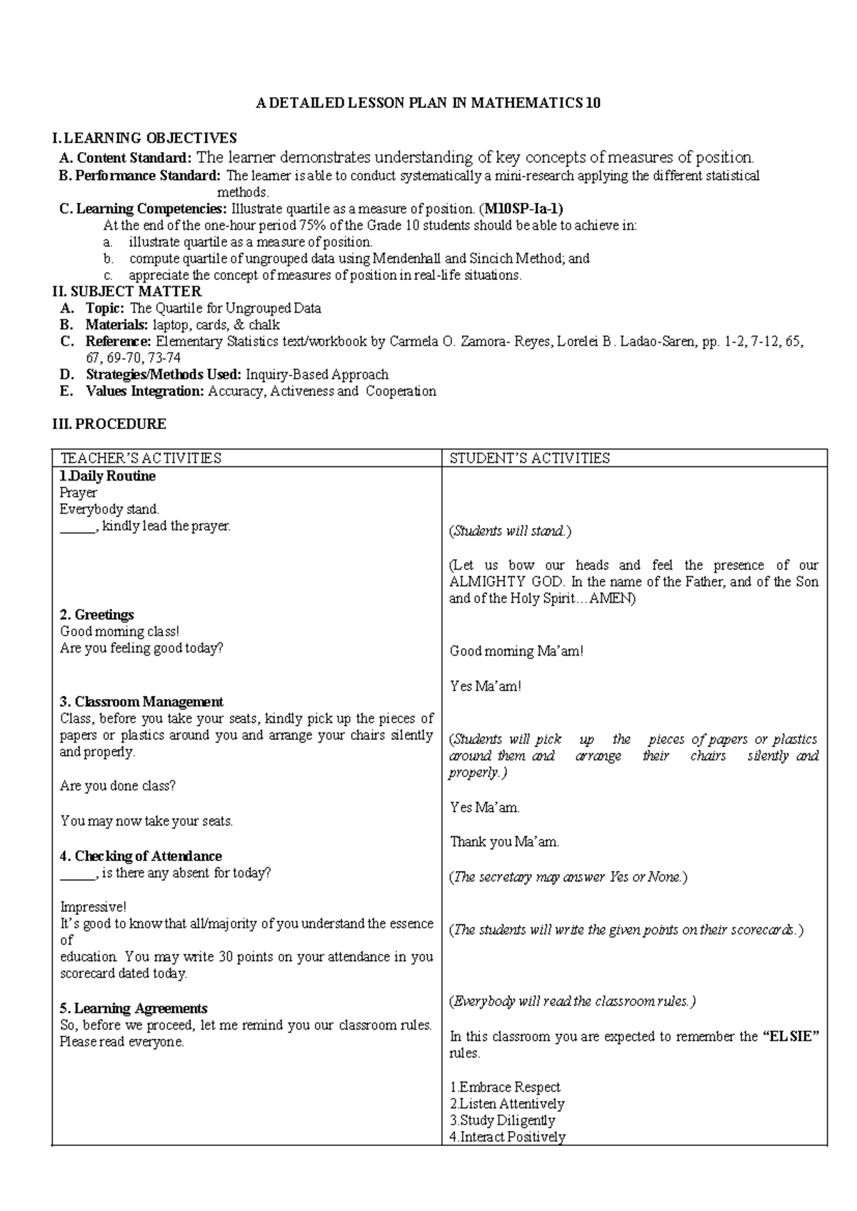 A Detailed Lesson PLAN IN Mathematics 10 IV B - A DETAILED LESSON PLAN ...