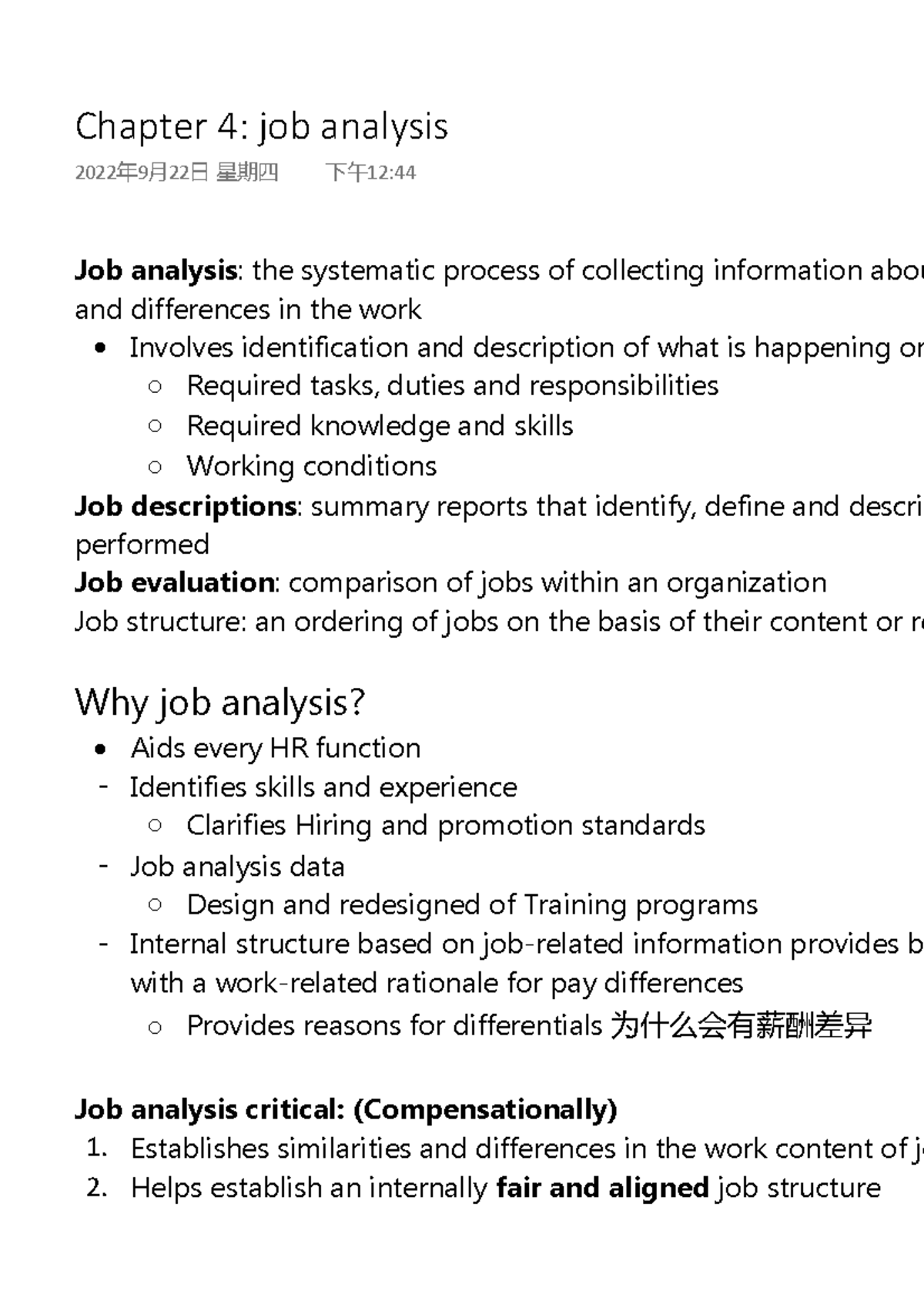 Chapter 4 job analysis - presentation notes posted by prof - Job ...