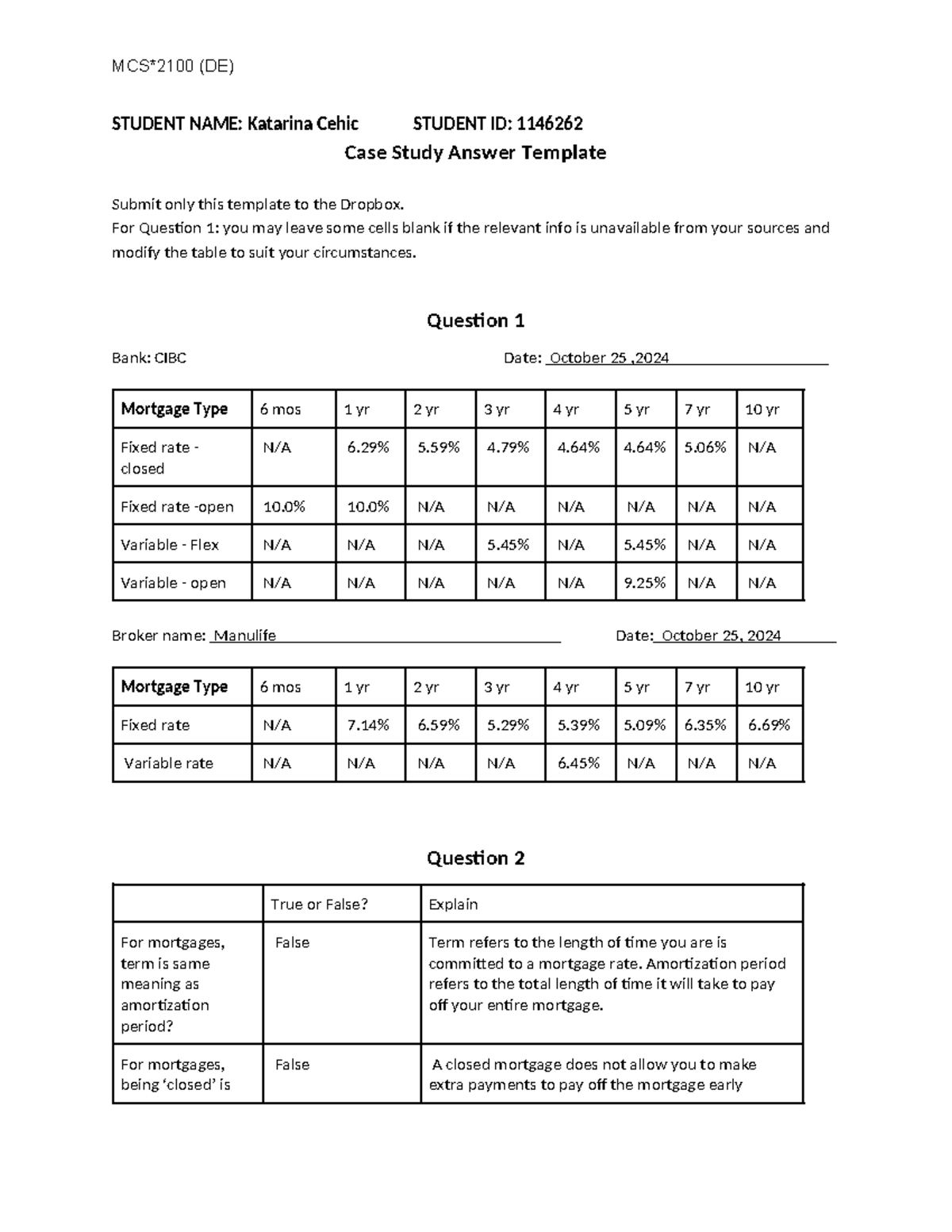 MCS case study - Mark 93% - STUDENT NAME: Katarina Cehic STUDENT ID: 1146262 Case Study Answer ...