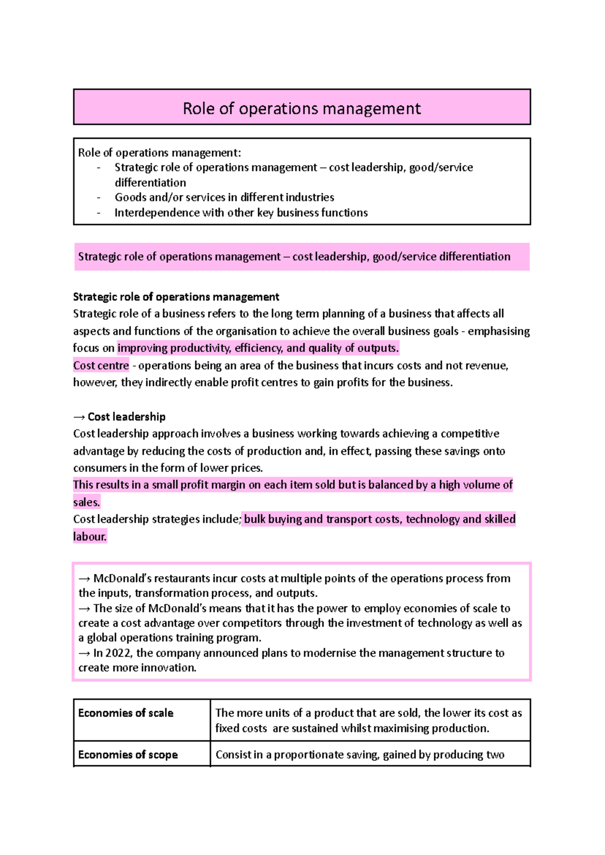 Operations - business studies - Role of operations management Role of ...