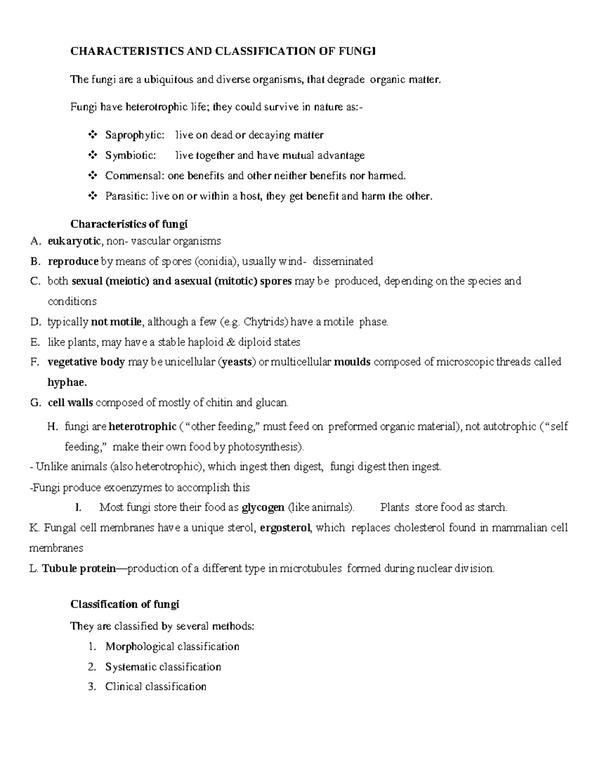 Characteristics AND Classification OF Fungi - CHARACTERISTICS AND ...