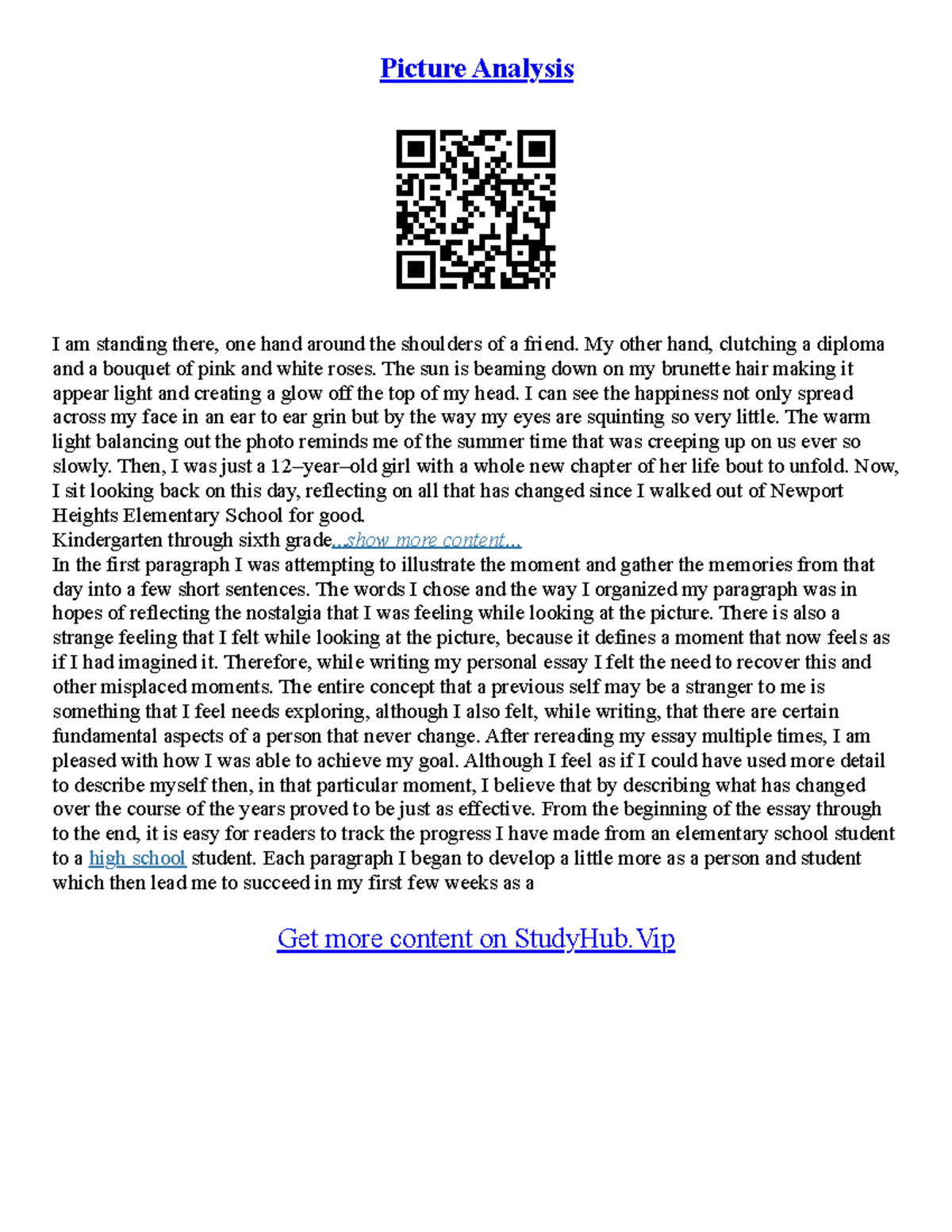 Picture Essay Writing - Picture Analysis I am standing there, one hand ...