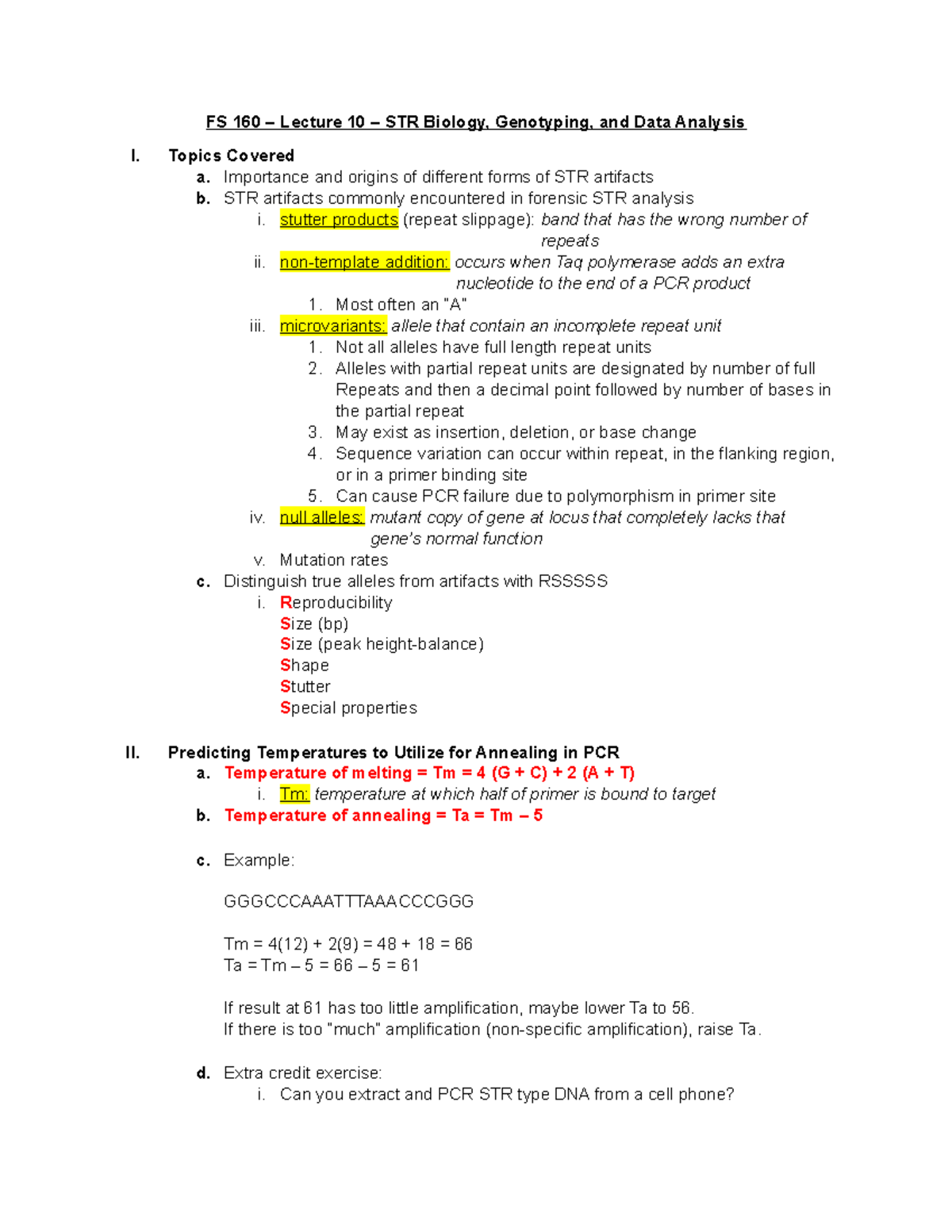FS 160 - Lecture 10 - STR Biology, Genotyping, & Data Analysis - Topics ...