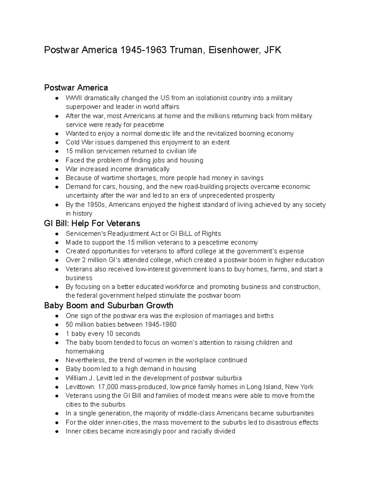 Postwar America 1945-1963 - Levitt led in the development of postwar ...