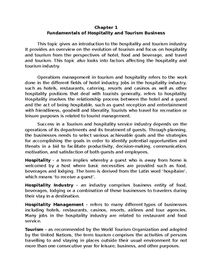Chapter 2 Hospitality and Tourism Management - It's an industry where ...