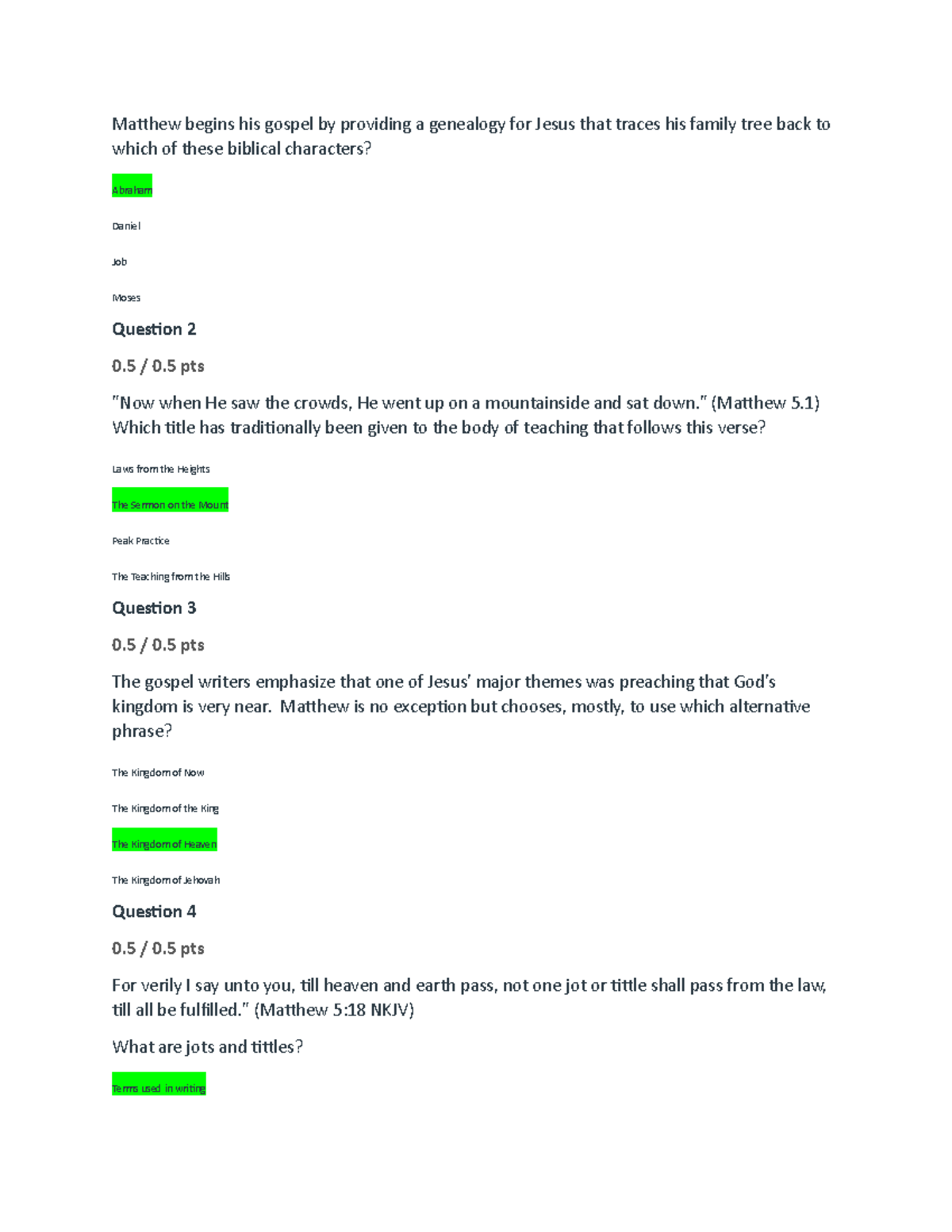 Module 2 Practice Quiz - Matthew begins his gospel by providing a ...