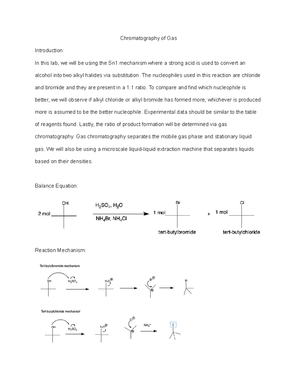 O chem #9-2 - pre and post lab of lab 9, gas chromatography ...