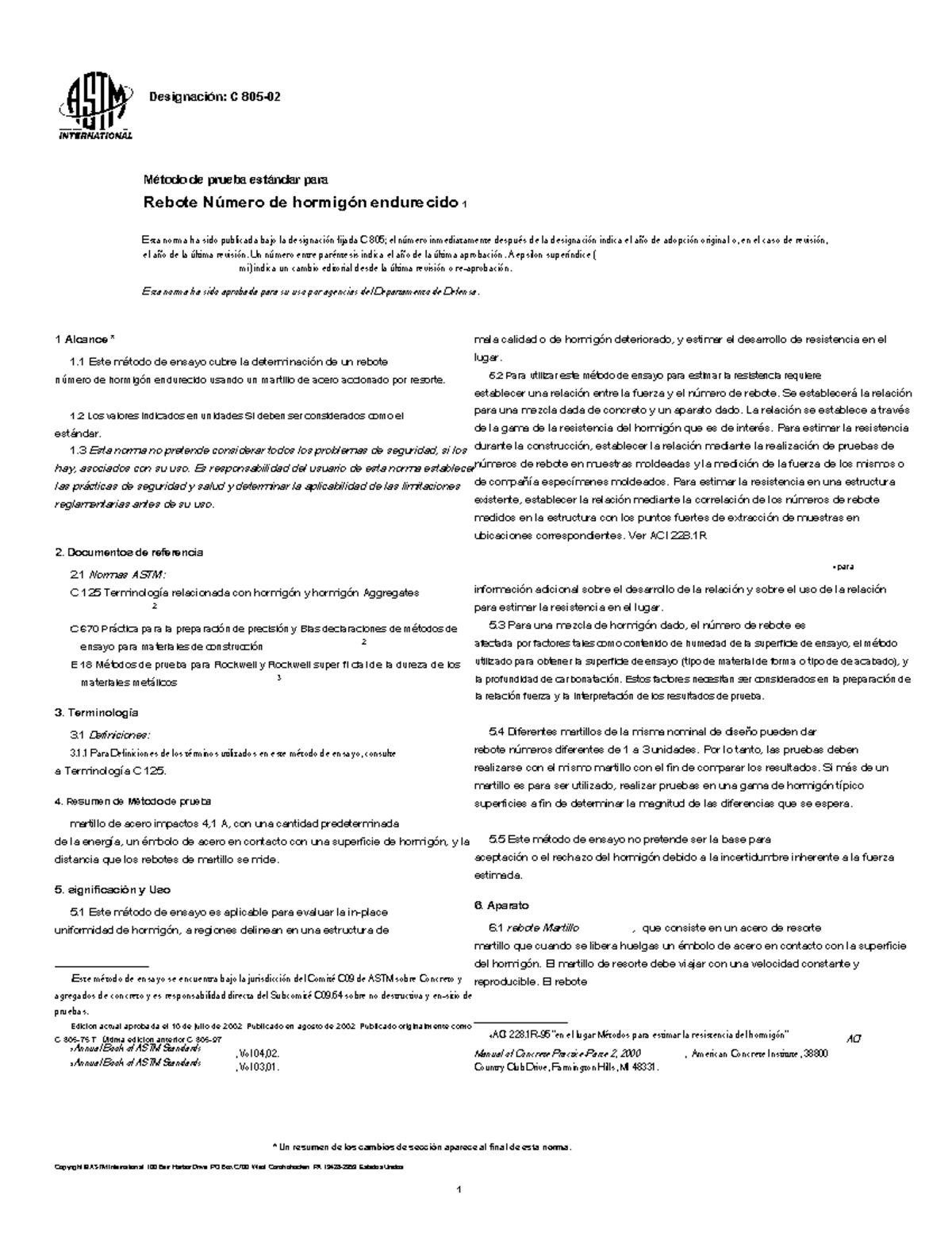 ASTM C805 - normas astm - Designación: C 805- Método de prueba estándar para Rebote Número de ...