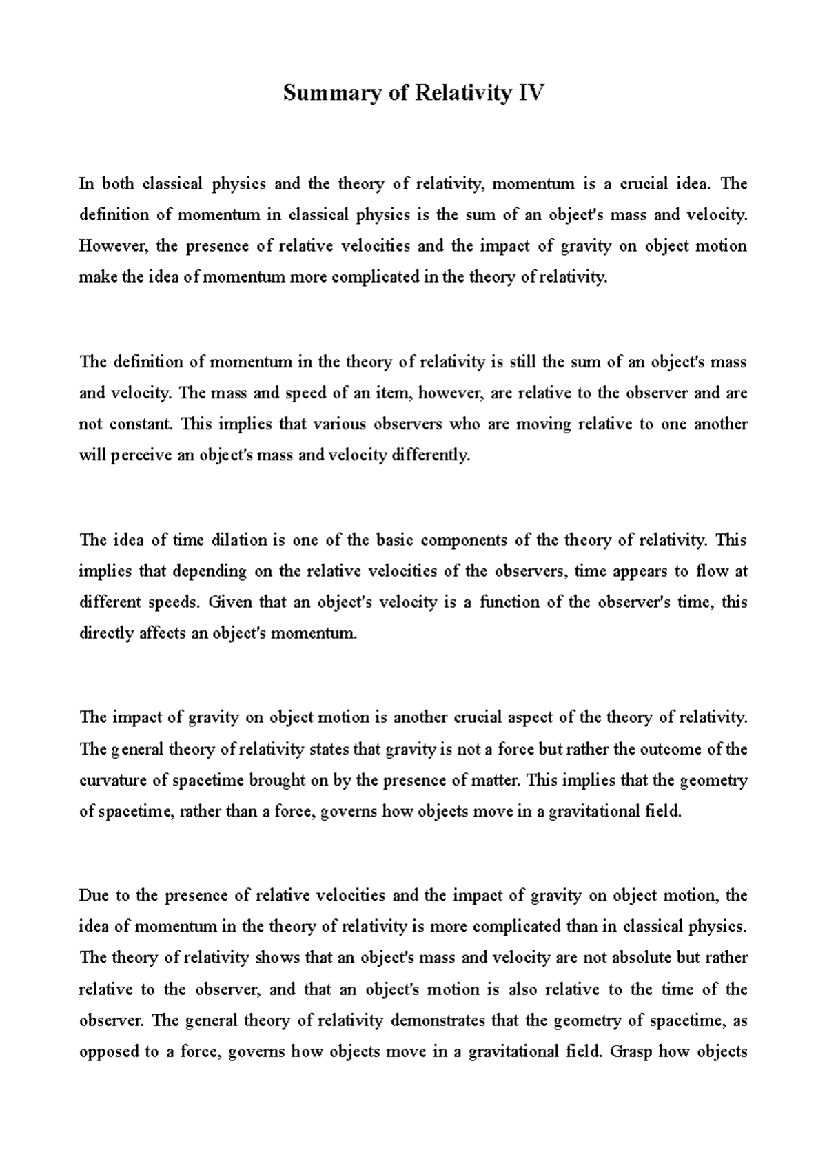 Summary of Relativity 4 - The definition of momentum in classical ...