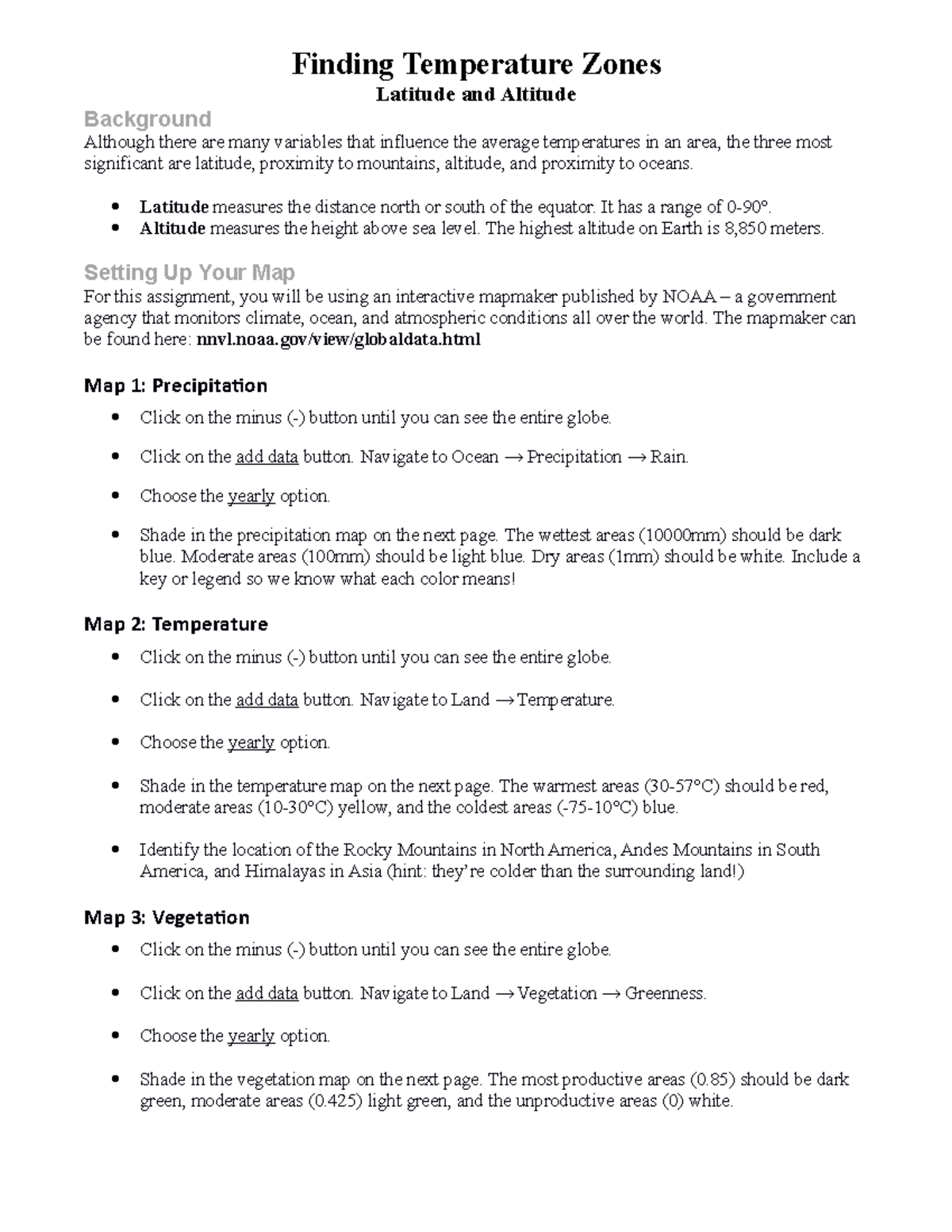 Latitude Altitude and Temperature Zones - Finding Temperature Zones ...