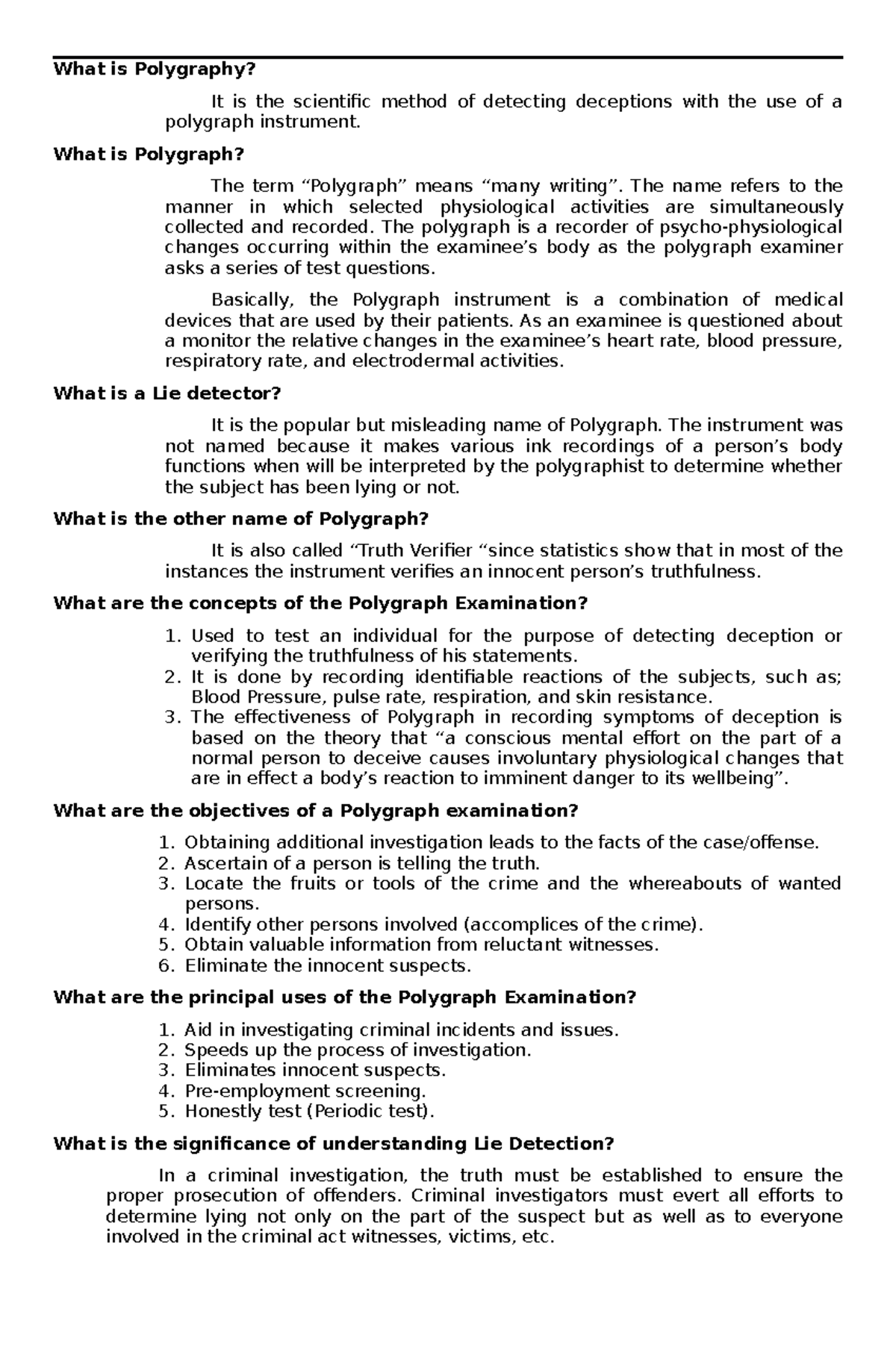 Polygraphy - Criminology - What is Polygraphy? It is the scientific method of detecting ...