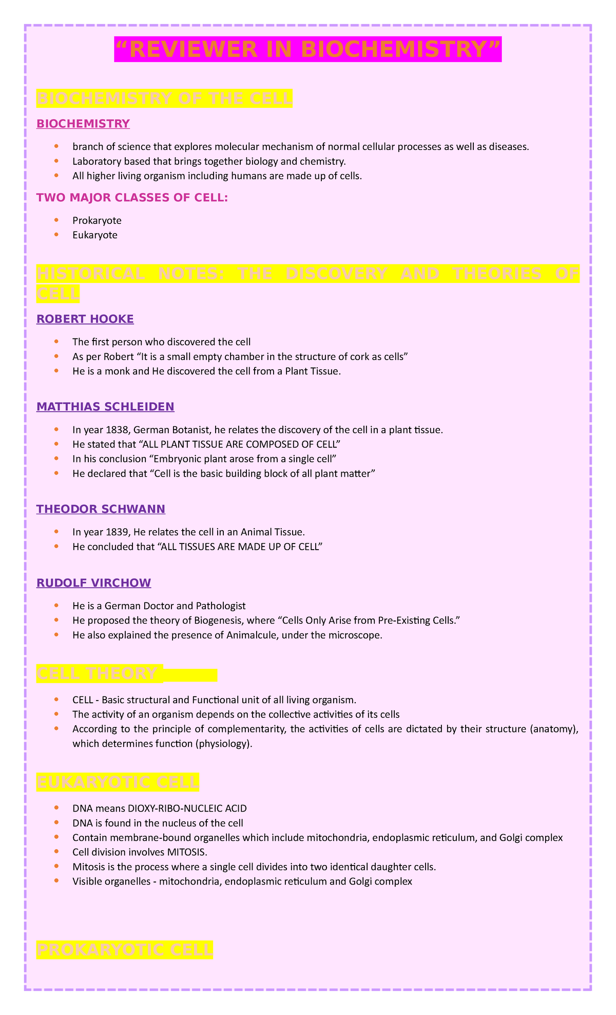 Biochemistry OF THE CELL - finished reviewer - biochem - OLFU - Studocu
