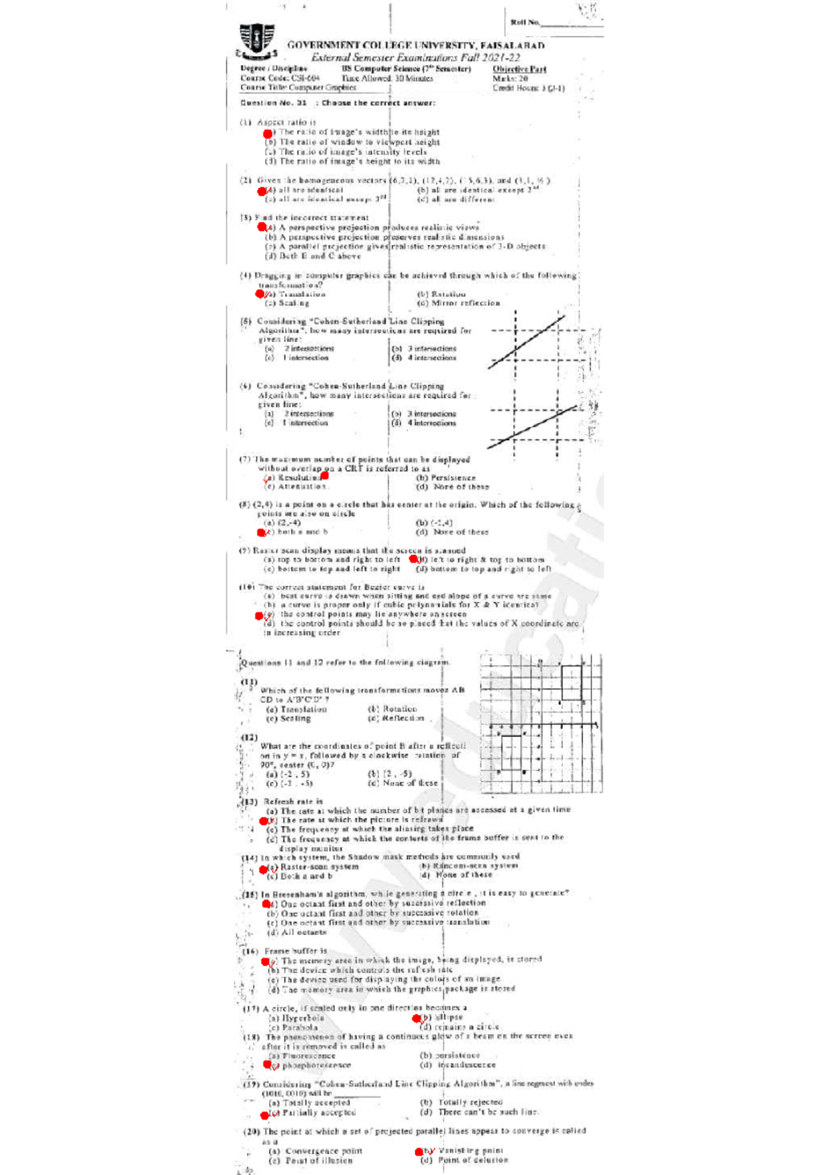 Computer Graphics BS Computer Science GCUF Objective Past Paper 2022 - computer graphics - Studocu