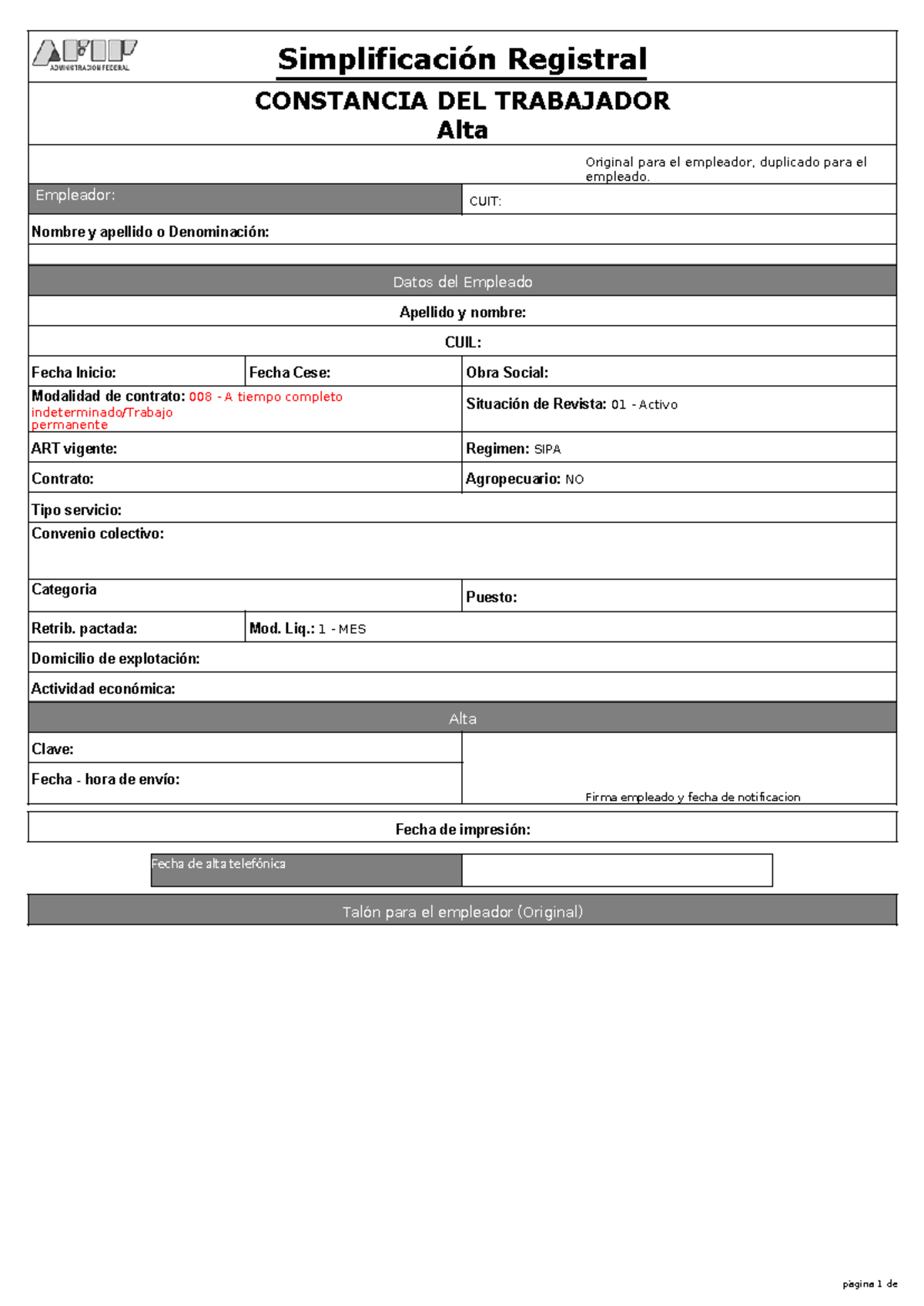 Altas AFIP - página 1 de 6 Simplificación Registral CONSTANCIA DEL ...