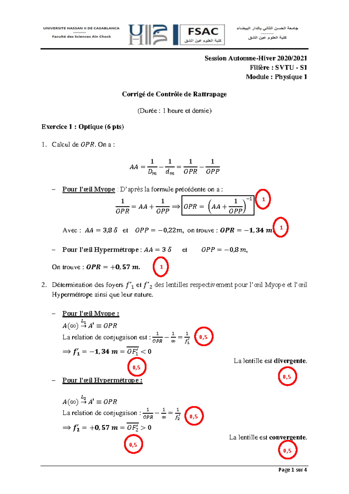 Corrigé Contrôle de Rattrapage 20-21 - Session Automne-Hiver 2020/ Filière : SVTU - S Module ...