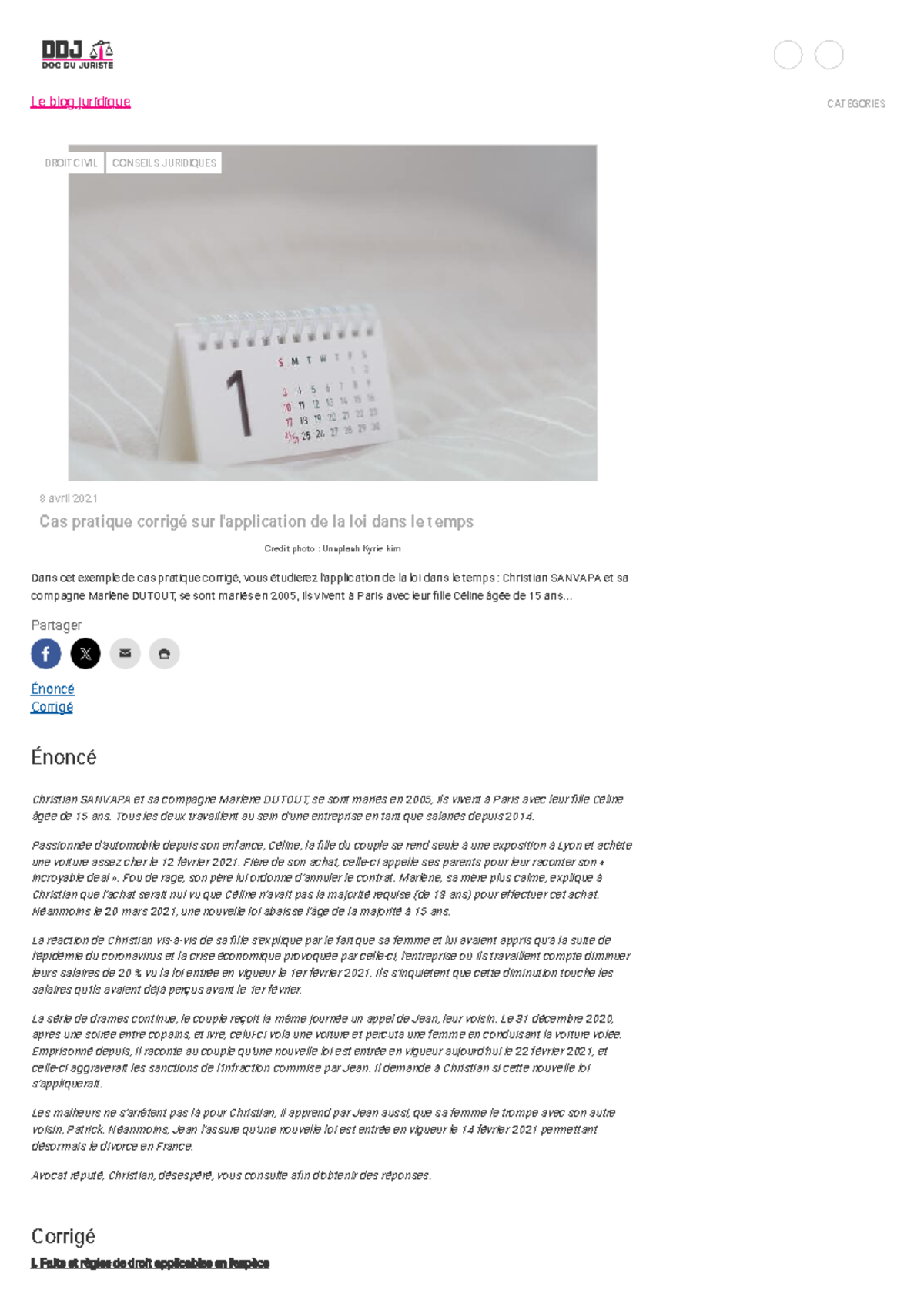 Exemple de cas pratique sur l'application de la loi dans le temps - Le ...