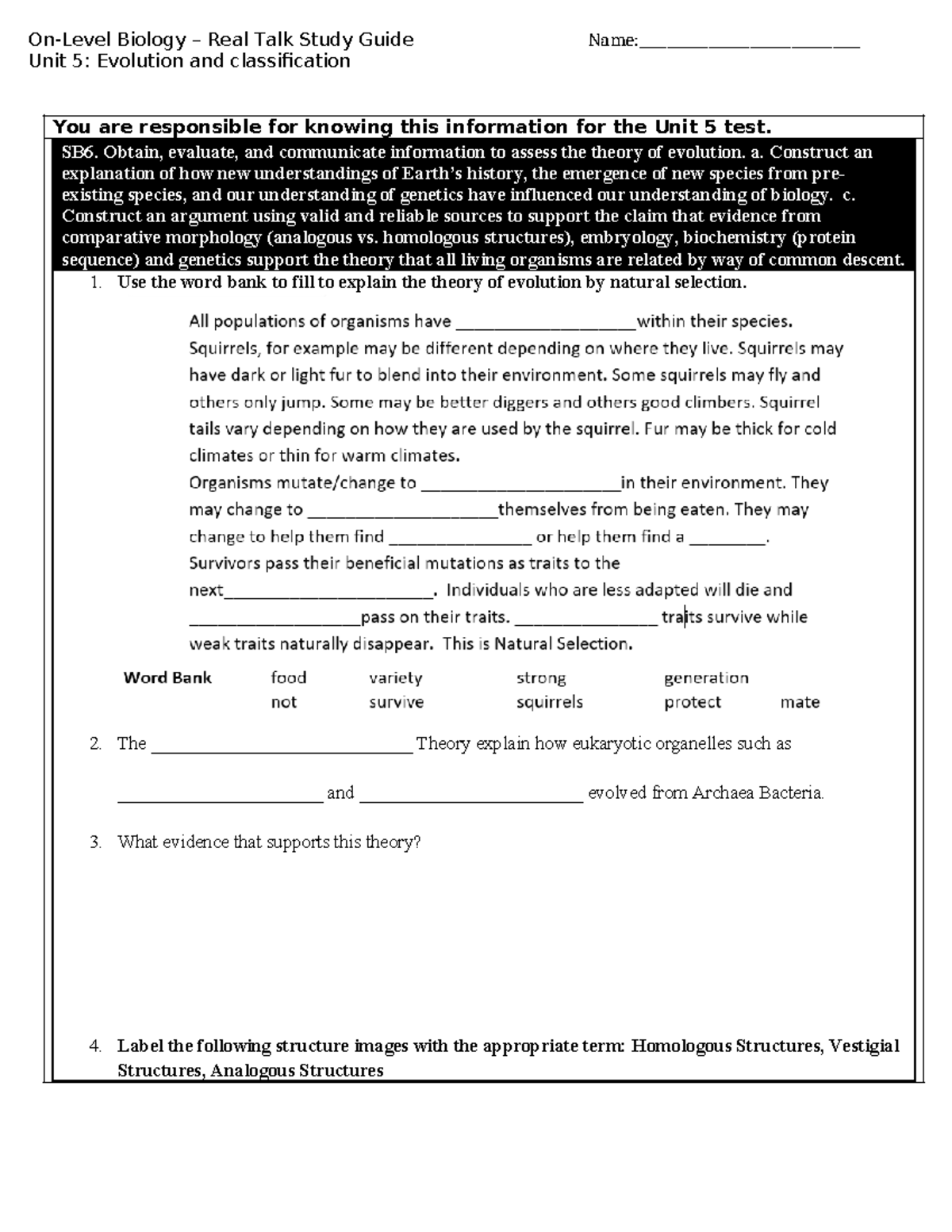 4dz Rt V 2Qzi2FDJr Pwxjl Unit 5 Evolution & Classification Study Guide ...