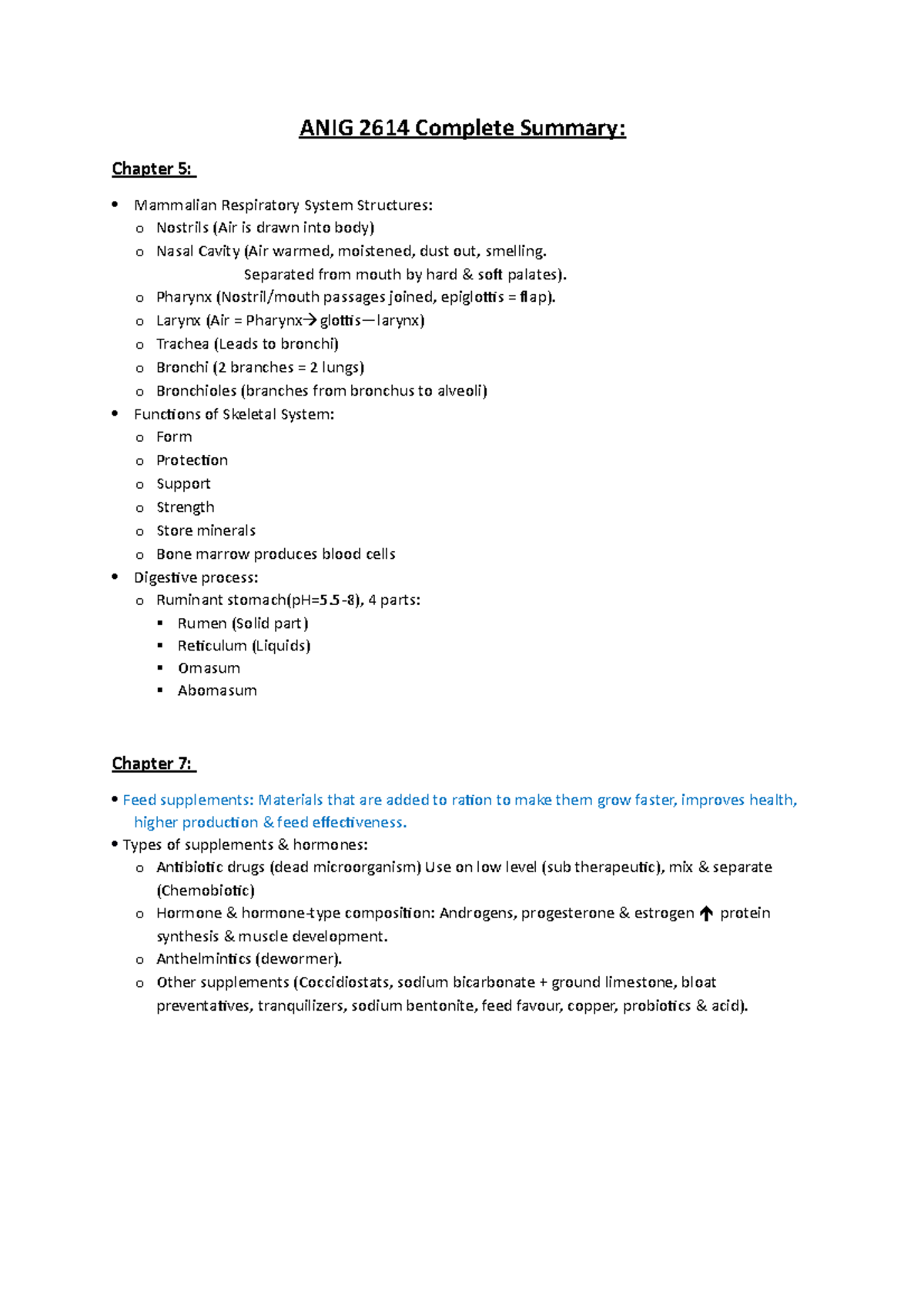 ANIG 2614 Summary - ANIG 2614 Complete Summary: Chapter 5: Mammalian ...