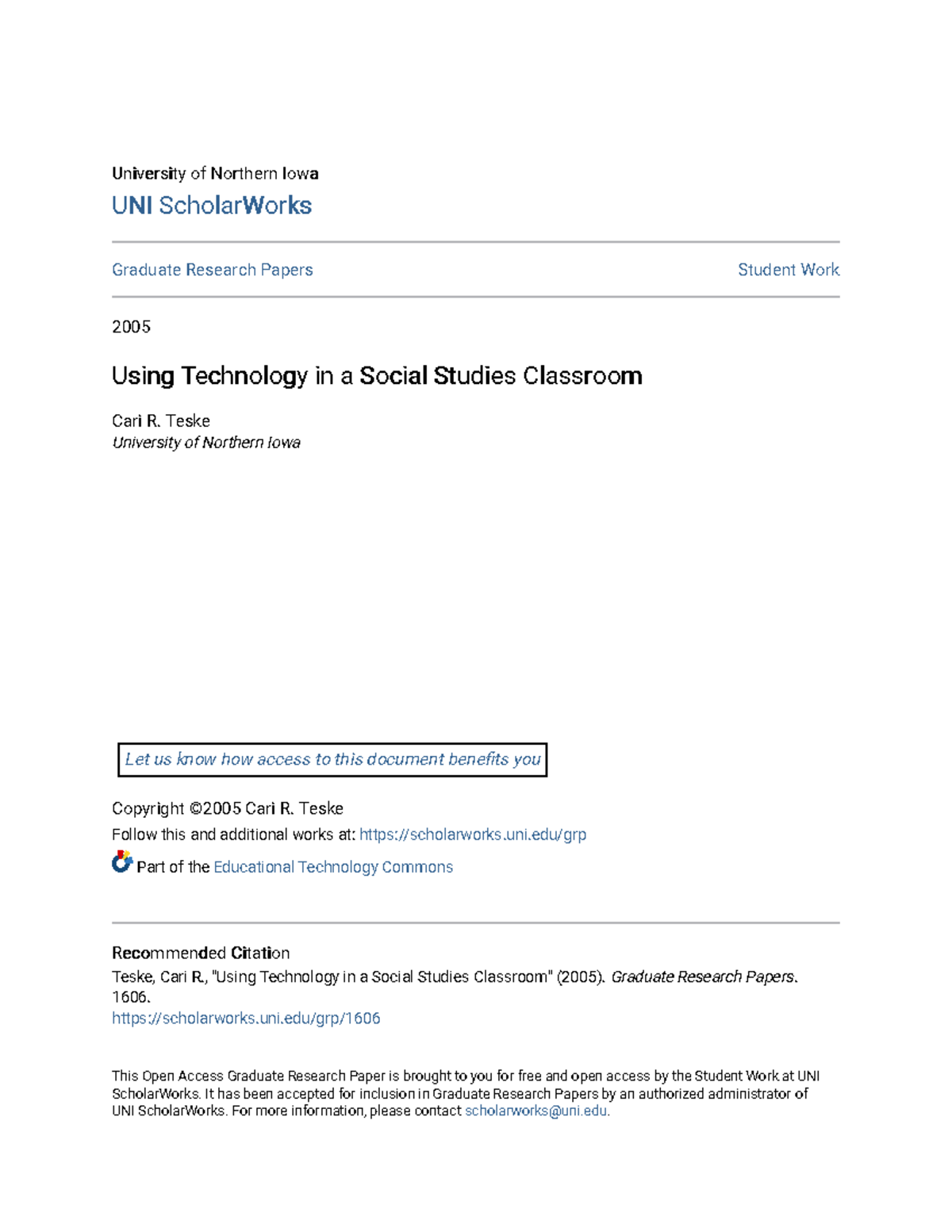 Using Technology in a Social Studies Classroom - University of Northern ...