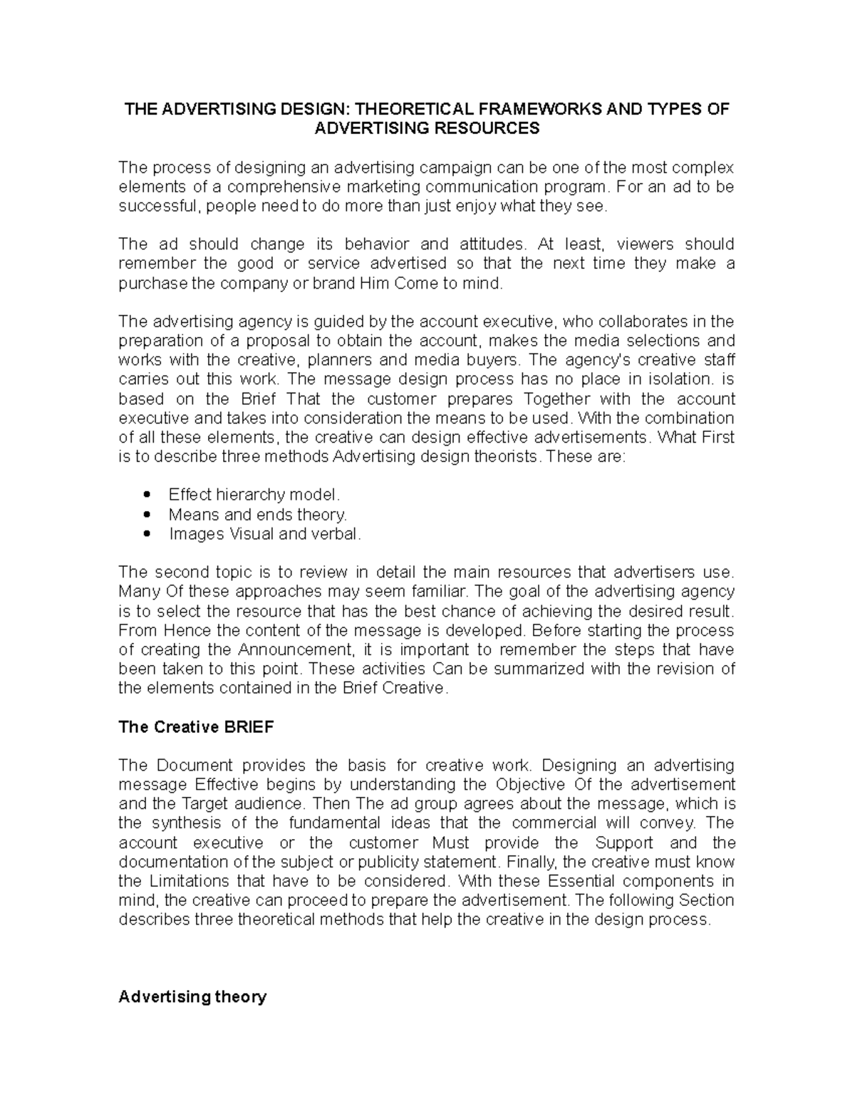 THE ADVERTISING DESIGN: THEORETICAL FRAMEWORKS AND TYPES OF ADVERTISING ...