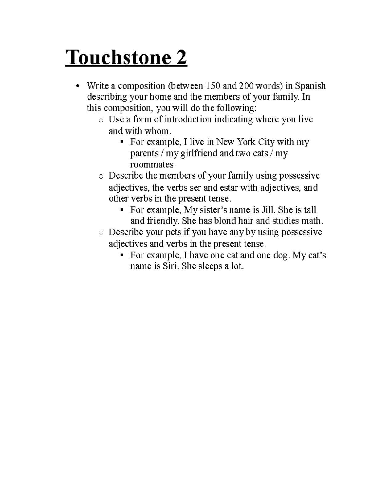 Touchstone 2 - Spanish I - Touchstone 2 Write a composition (between ...