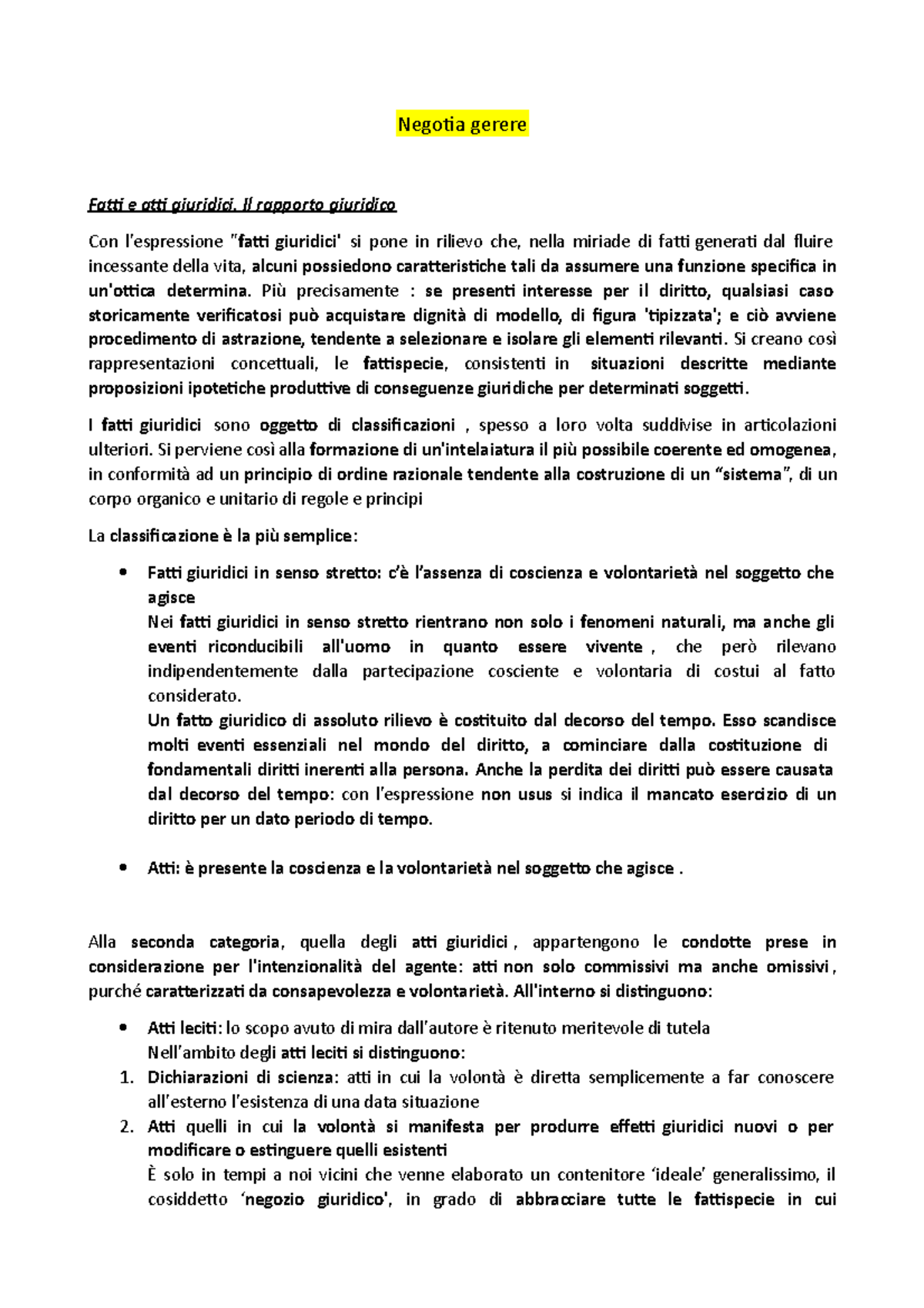 Negozio 5 - Riassunto dettagliato - Negotia gerere Fatti e atti ...