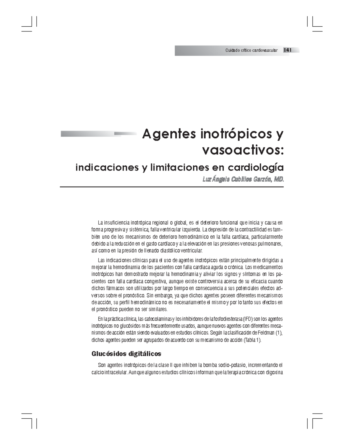Agentes inotropicos - Cuidado crítico cardiovascular 141 Agentes ...