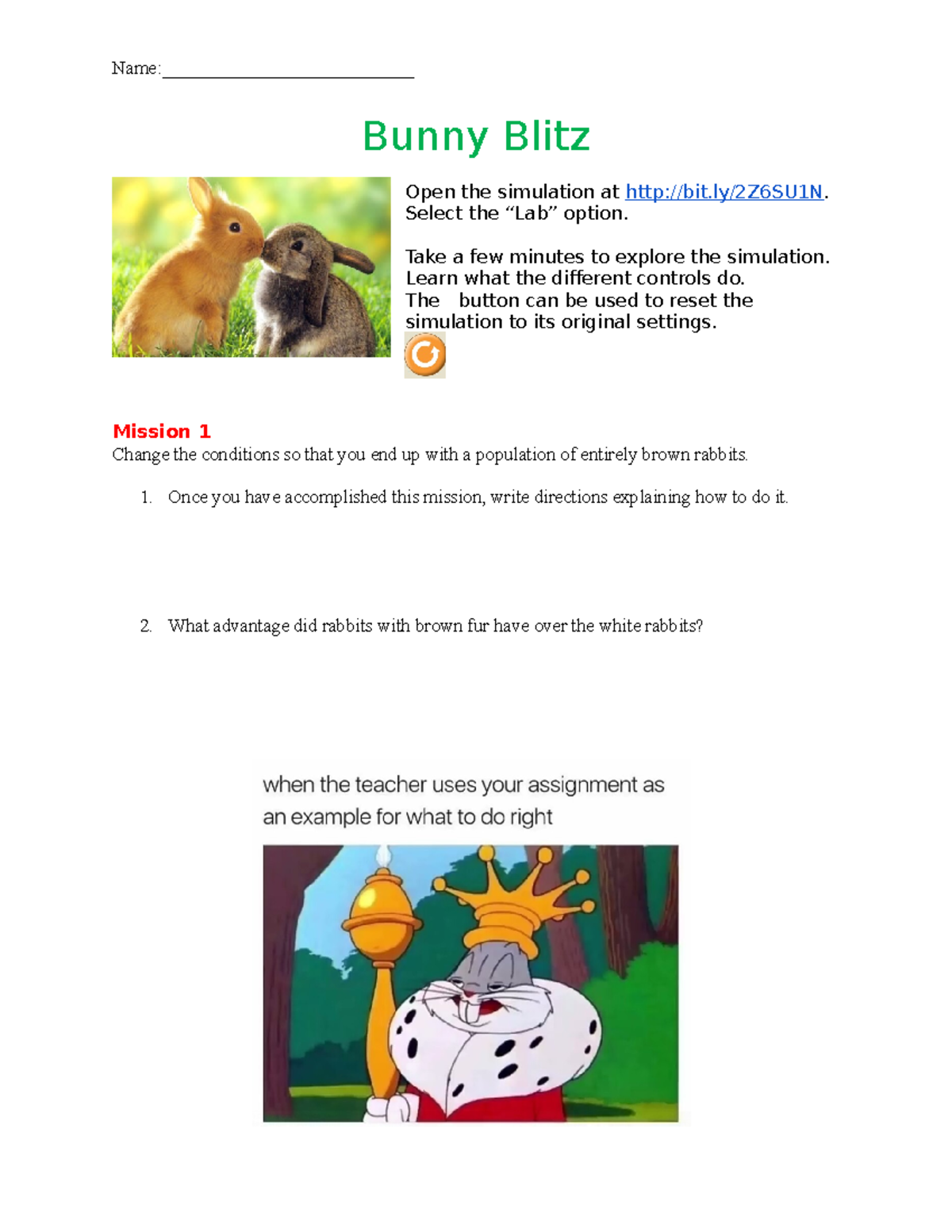 Ph ET Bunny Blitz - Name:___________________________ Bunny Blitz Open ...