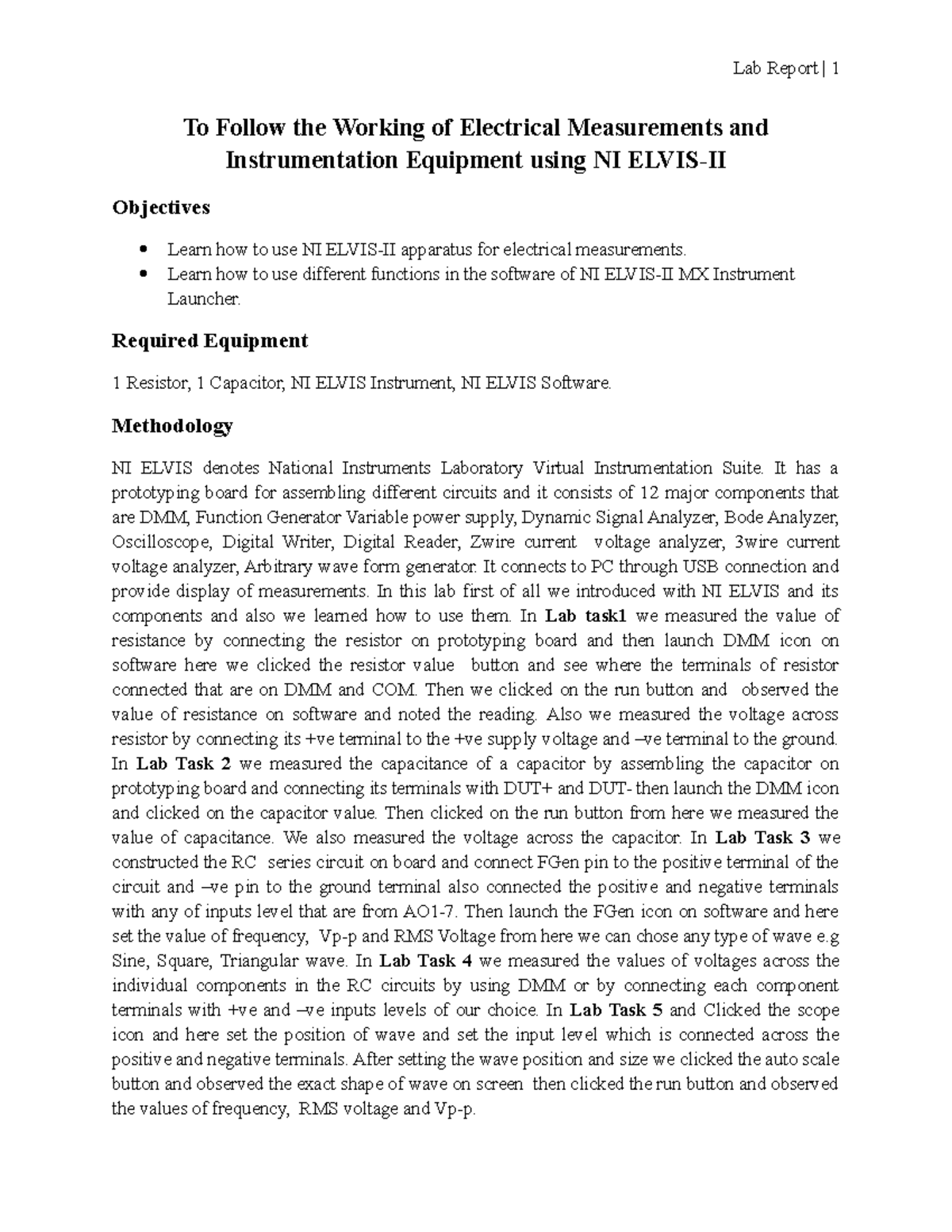electric measurement and instrumentation lab No1 - Lab Report | 1 To ...