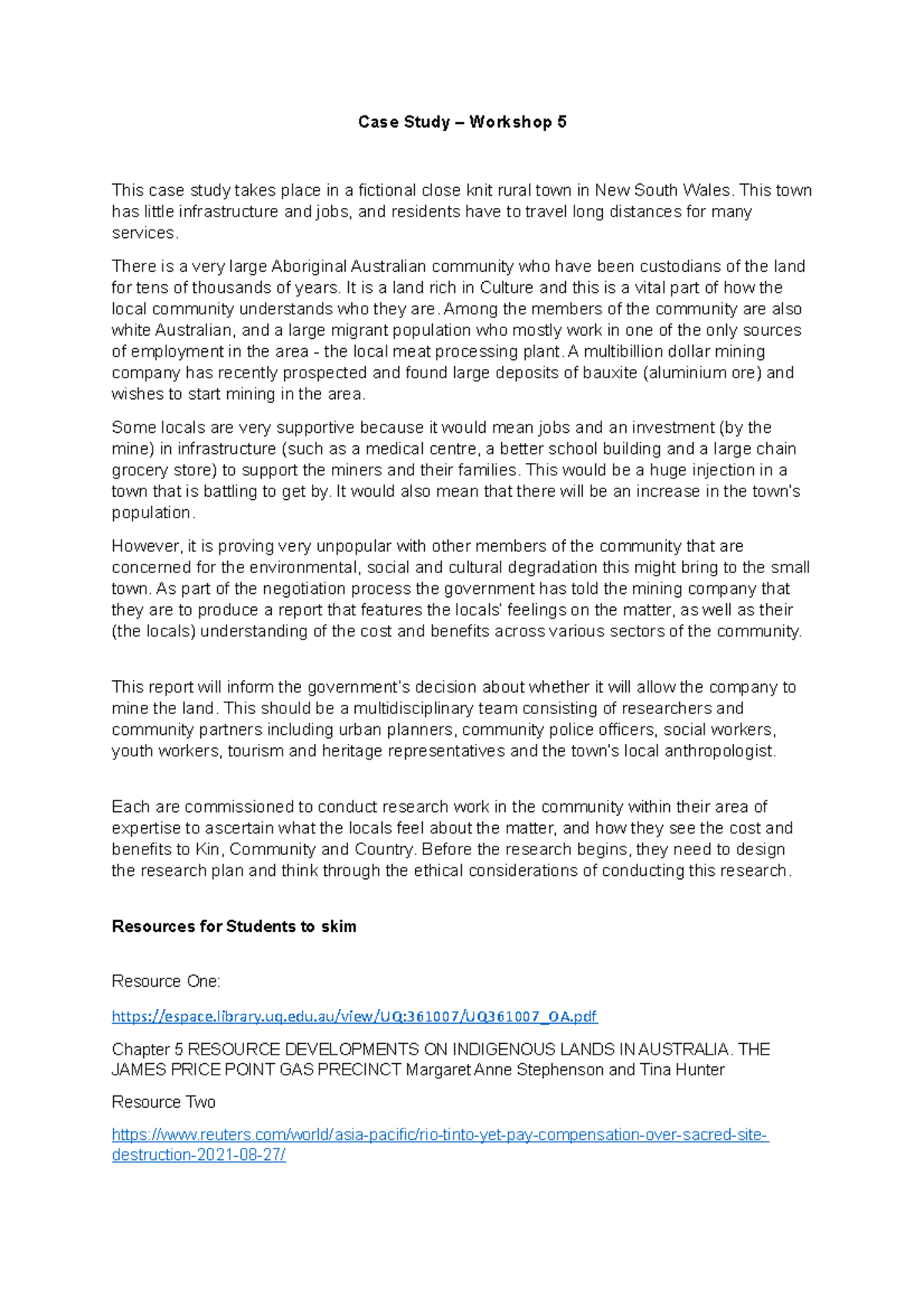 Case Study Workshop 5 - Case Study – Workshop 5 This case study takes place in a fictional close ...