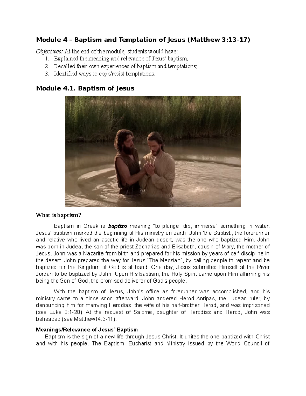 Christianity IN A Changing Society Module 4. Baptism And Temptation Of ...