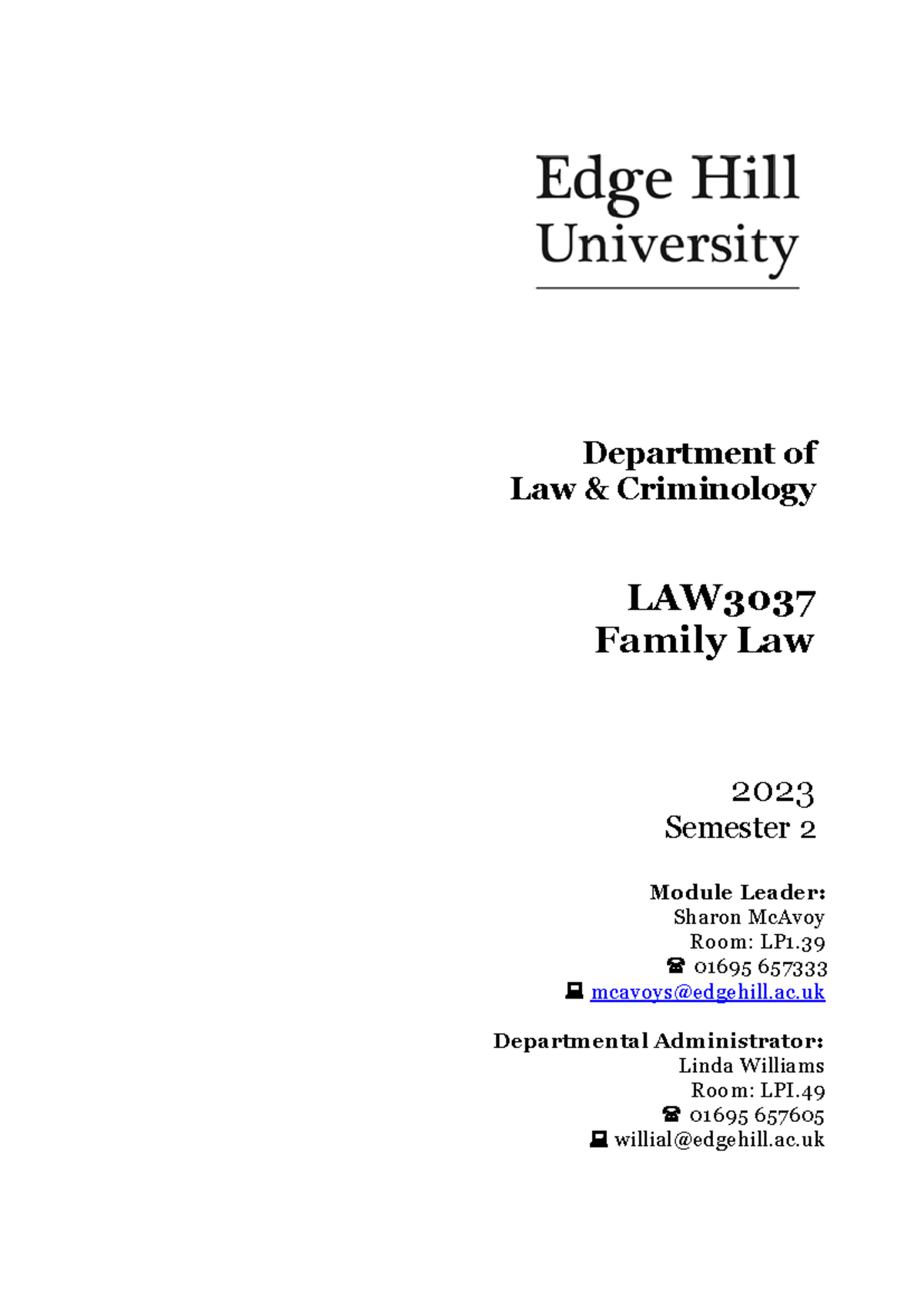 Module handbook - lecture - Department of Law & Criminology LAW 3037 ...