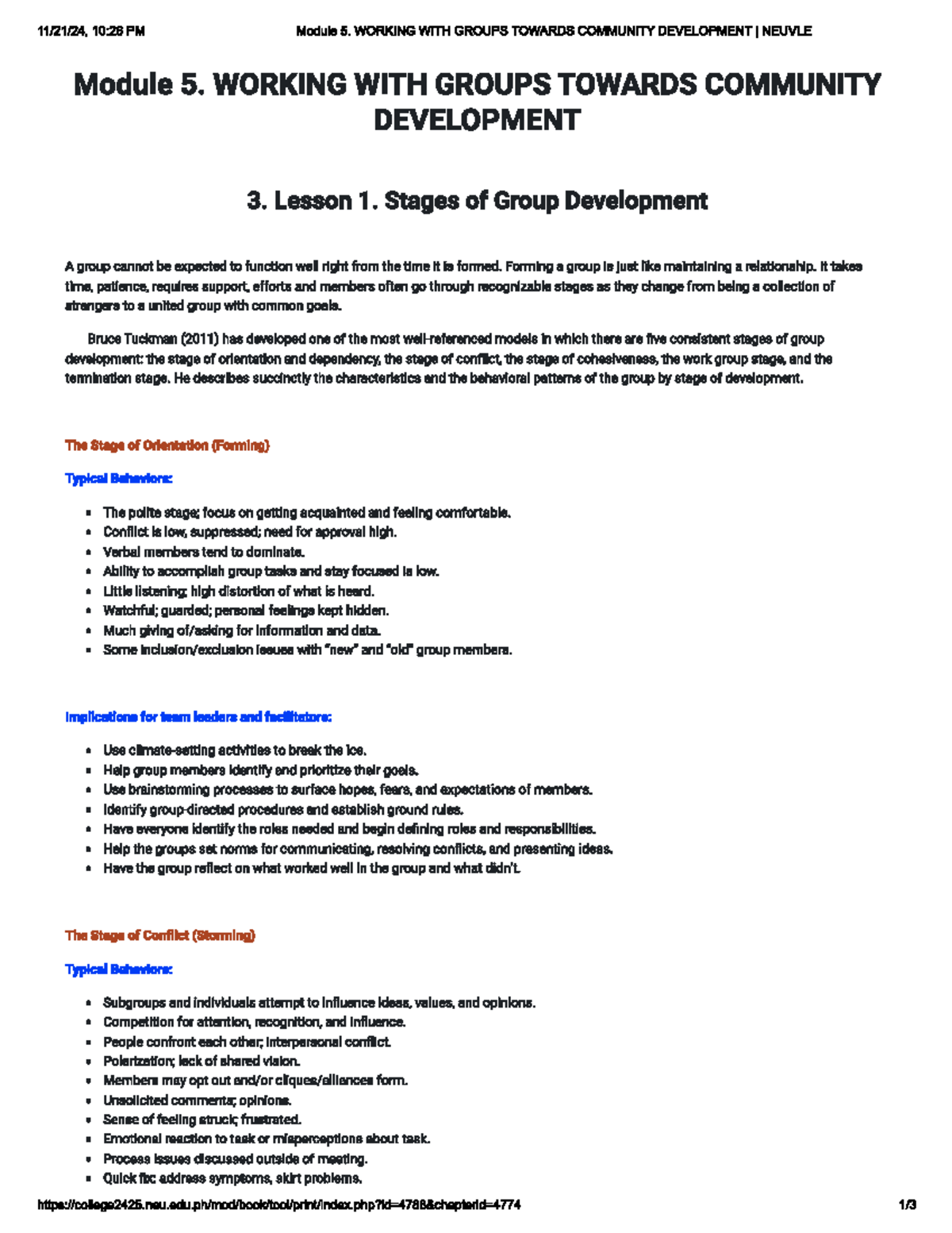 Stages of Group Development - 10:26 PM Module 5. WORKING WITH GROUPS ...