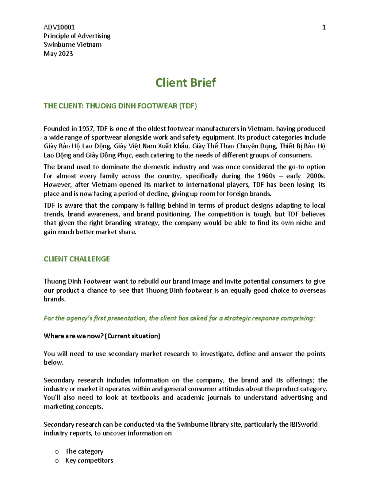 ADV10001 - sample - ADV Principle of Advertising Swinburne Vietnam May ...