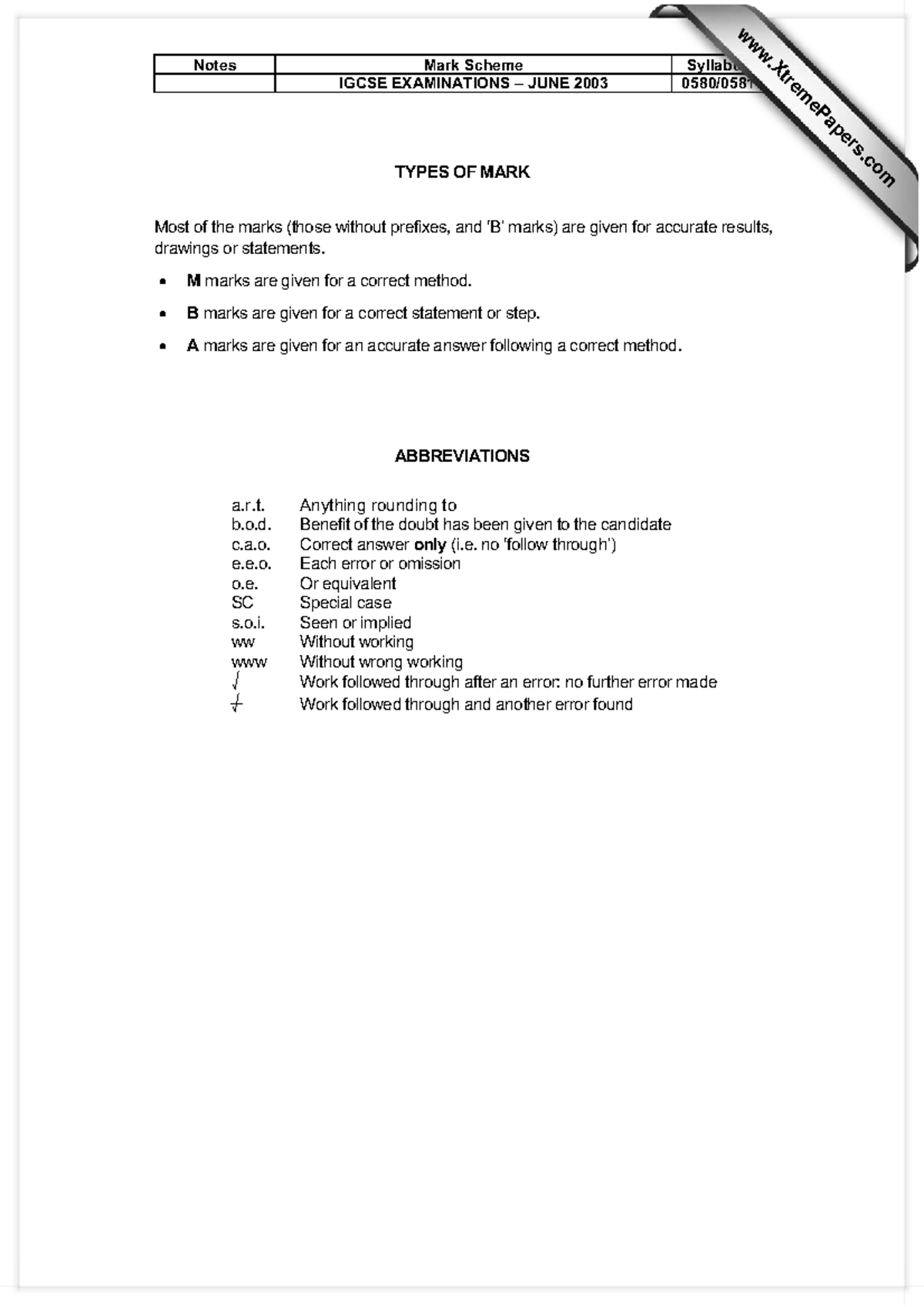 0580 s03 ms 1+2+3+4 - exam guide and practice (IG math) - Notes Mark ...