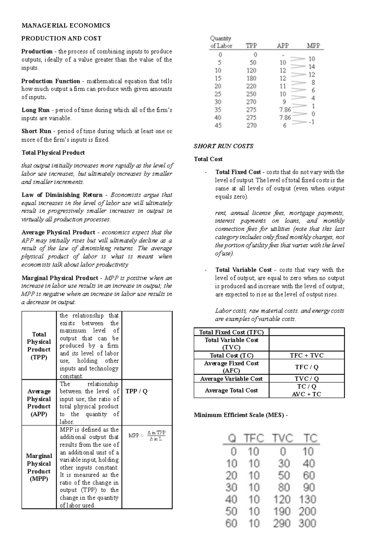 Managerial- Economics - MANAGERIAL ECONOMICS PRODUCTION AND COST ...
