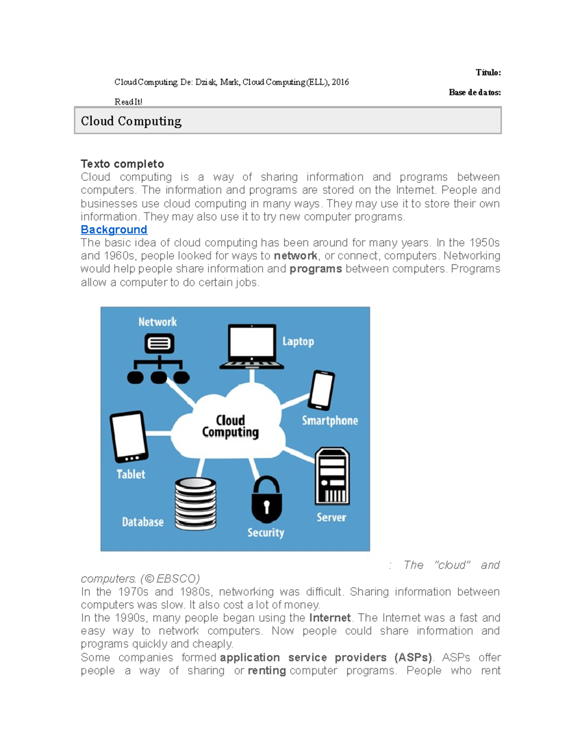 Cloudncomputingntextonreading 54621 d781353 a4d - Título: Cloud Computing. De: Dziak, Mark ...