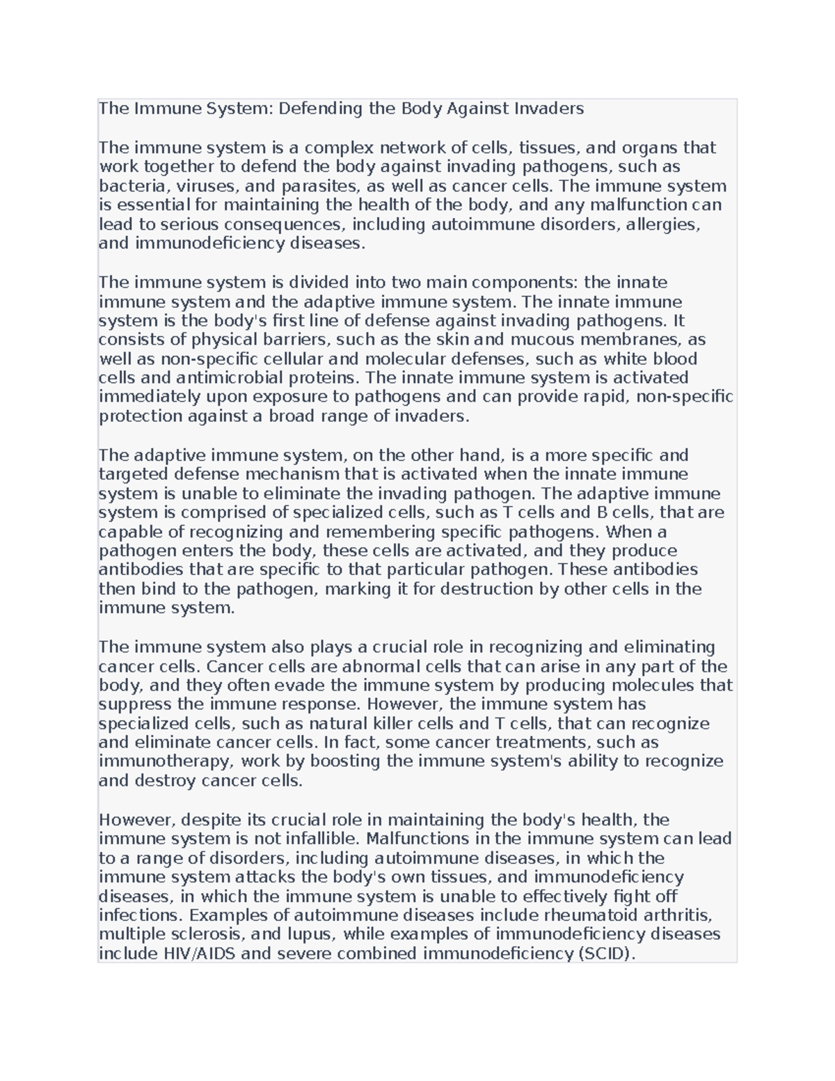 The Immune System - Defending the Body Against Invaders - The Immune ...