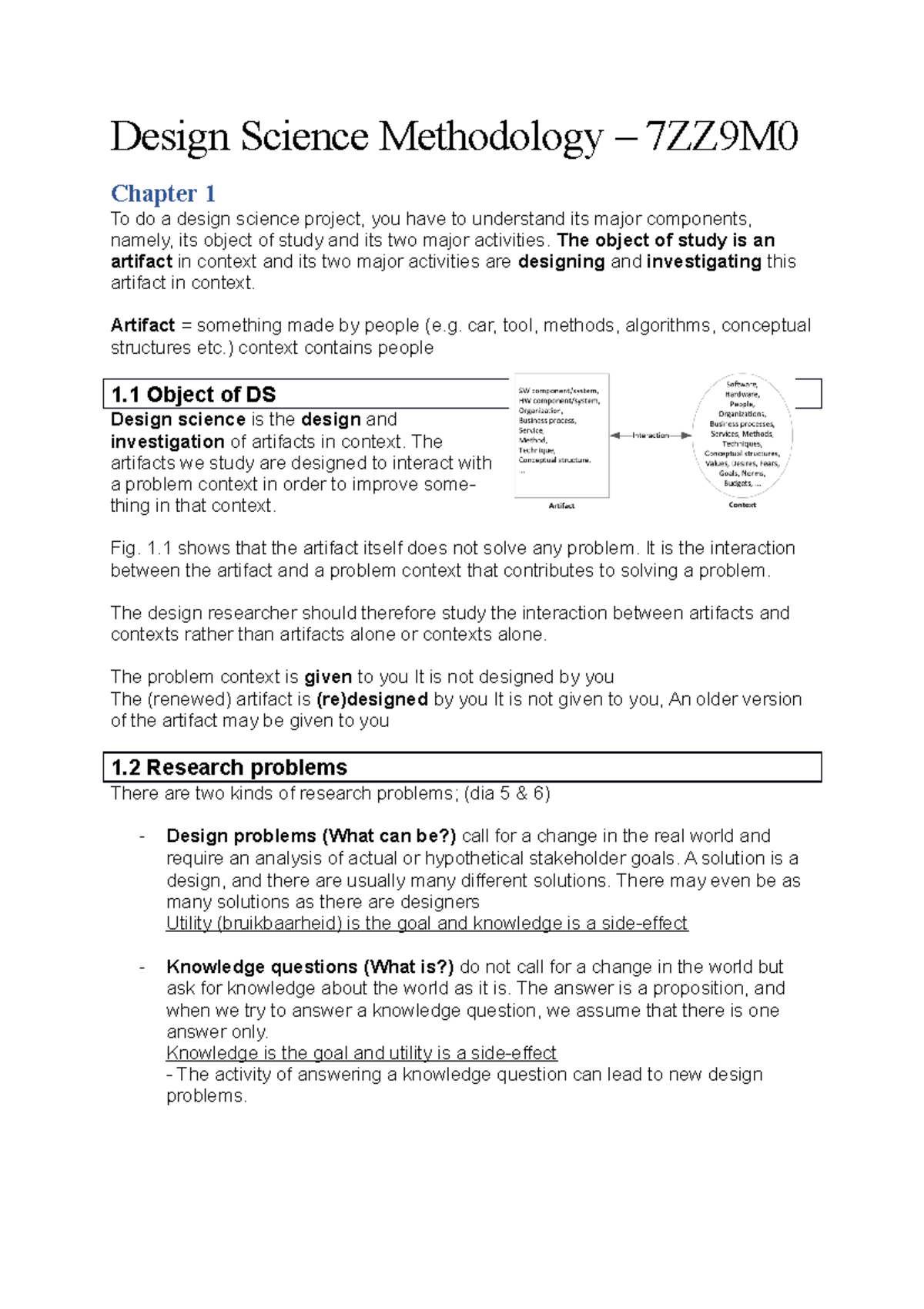 DSM & SE -7ZZ9M0 - Samenvatting Design Science Methodology and Systems ...
