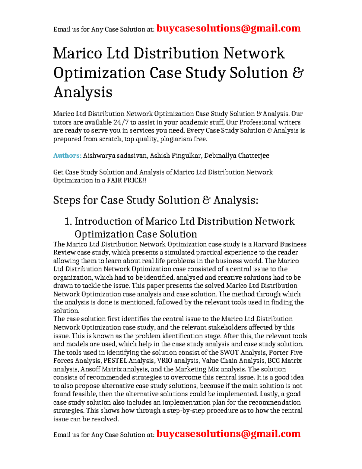 Marico Ltd Distribution Network Optimization Case Study Solution ...