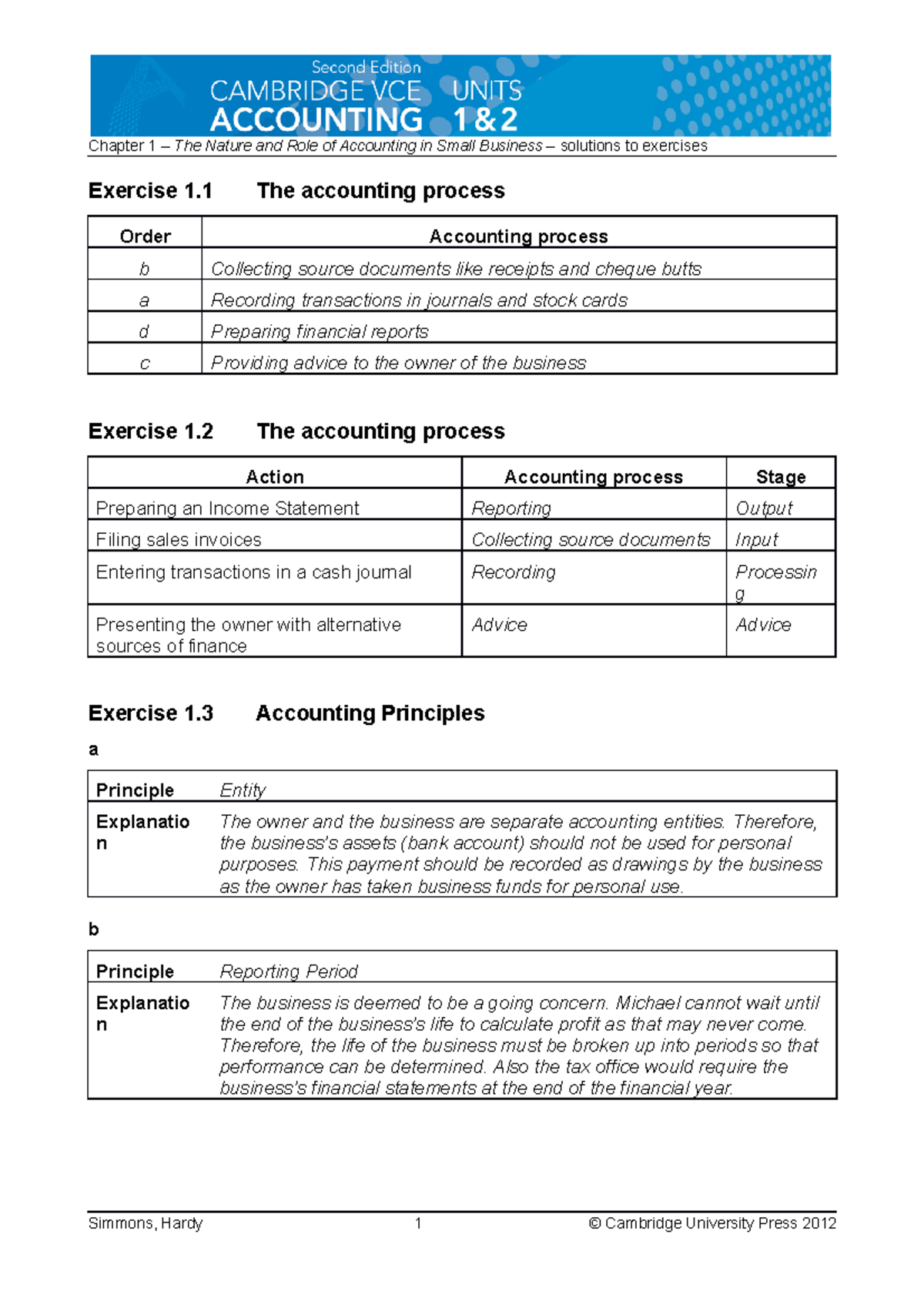 Acc12 Ex Solutions Ch 1 - Exercise 1 The accounting process Order ...
