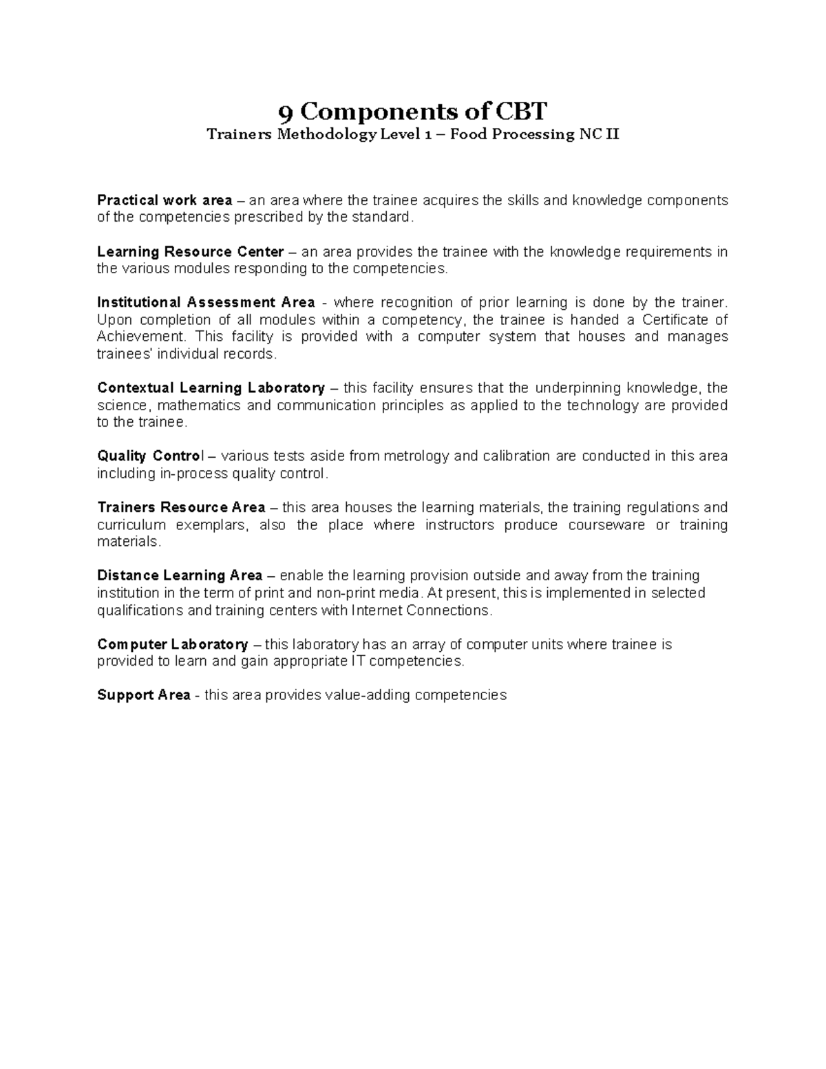 9 Components of CBT - Trainer's Methodology Level 1 - Learning Resource ...