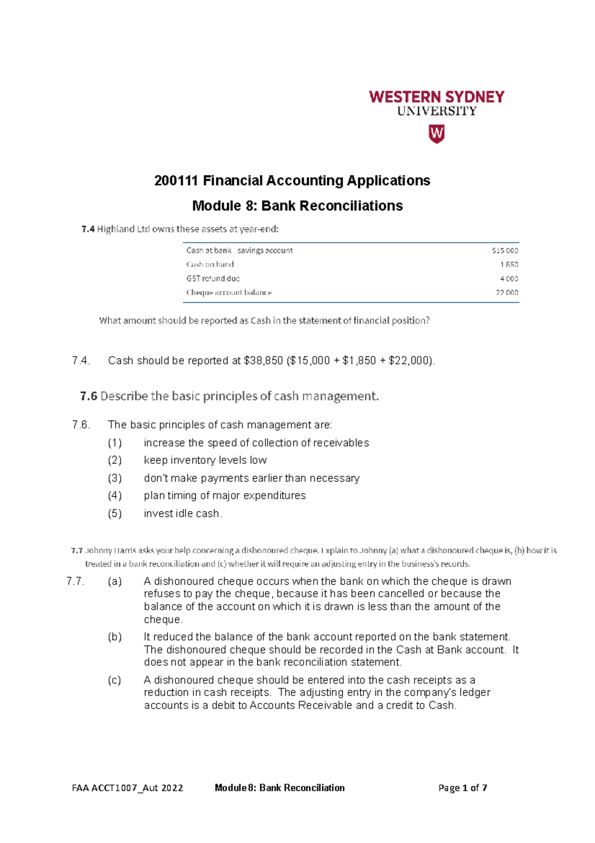 2001 11 Module 8 solutions Aut 2022 - 200111 Financial Accounting ...