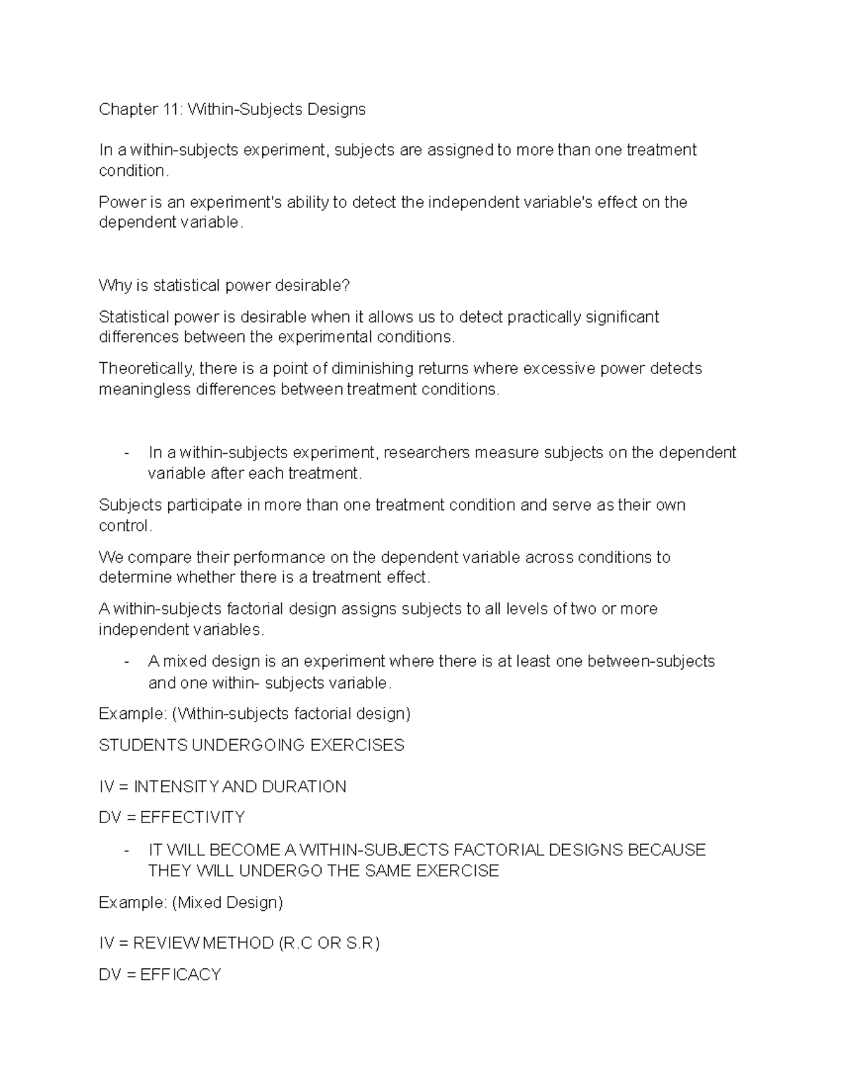 PSY119-1 Chapter 11- Within-Subjects Designs - Chapter 11: Within ...