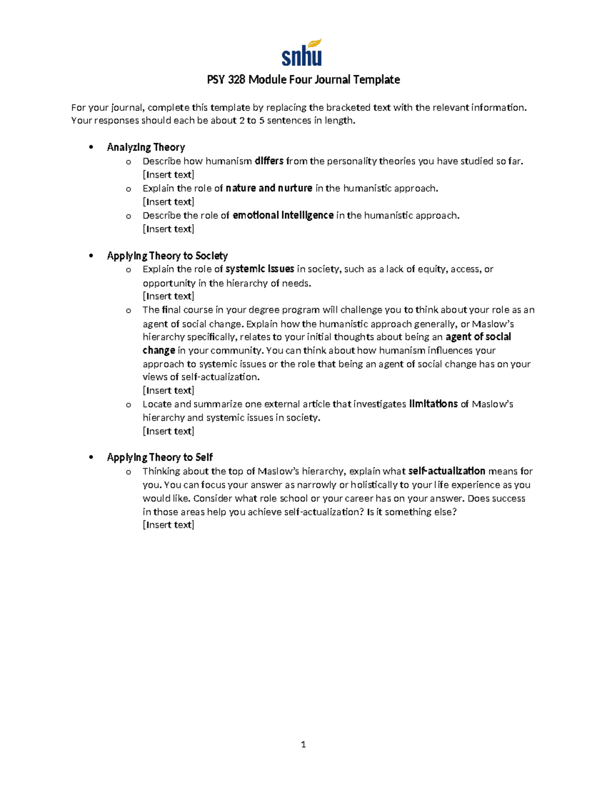 PSY 328 Module Four Journal Template - PSY 328 Module Four Journal ...