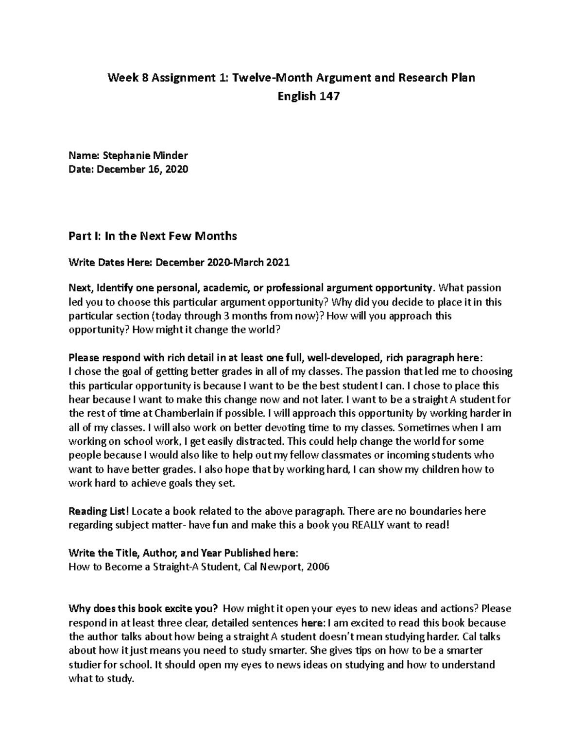 Week 8 Assignment 1 Worksheet - Week 8 Assignment 1: Twelve-Month ...