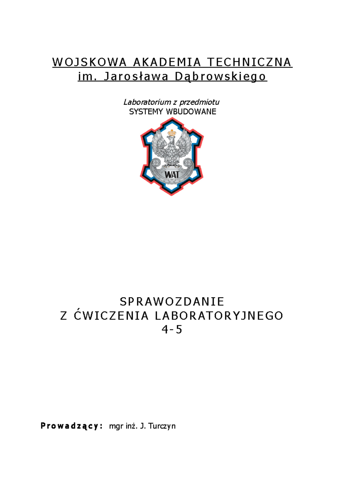 Lab4-5 - terminale - Systemy Wbudowane - WAT - Studocu