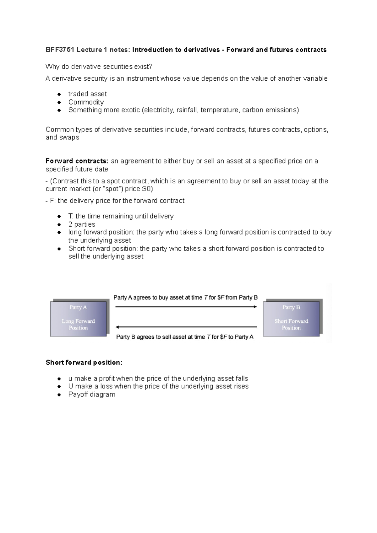 Derivatives Week 1 Lecture Notes Bff3751 Lecture 1 Notes Introduction To Derivatives