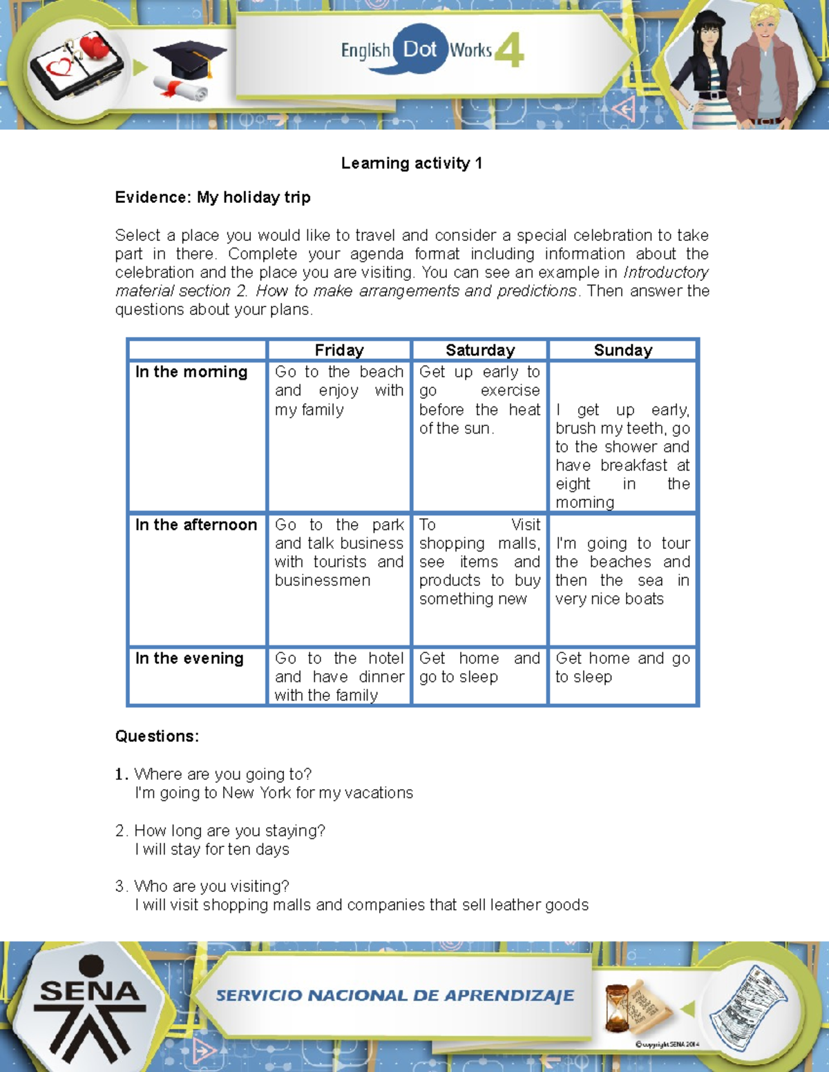 Evidence My holiday trip - Learning activity 1 Evidence: My holiday ...