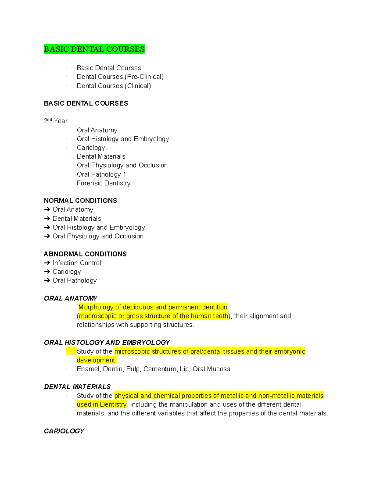 M2 CONT - Lecture notes 1-3 - BASIC DENTAL COURSES · Basic Dental ...